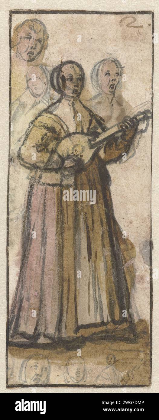 Hearing, Anonymous, 1600 - 1699 drawing paper. chalk brush adult woman ...