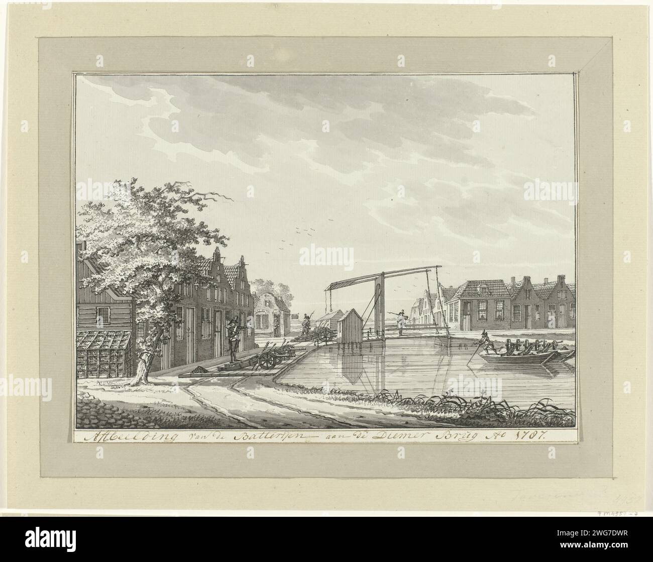 Battery on the Diemerbrug, 1787, Anonymous, 1787 drawing Battentij on ...