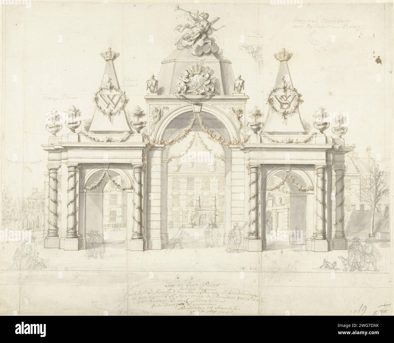 Erepoort on the Buitenhof for the entry of Willem V and Wilhelmina van ...