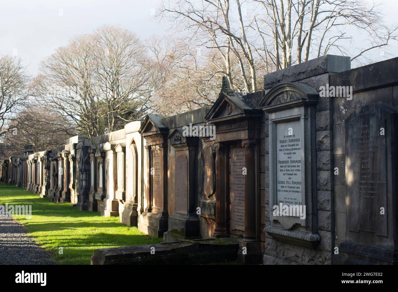 Row of headstones and memorials Dean Cemetery a Victorian cemetery near Dean Village, Edinburgh ...