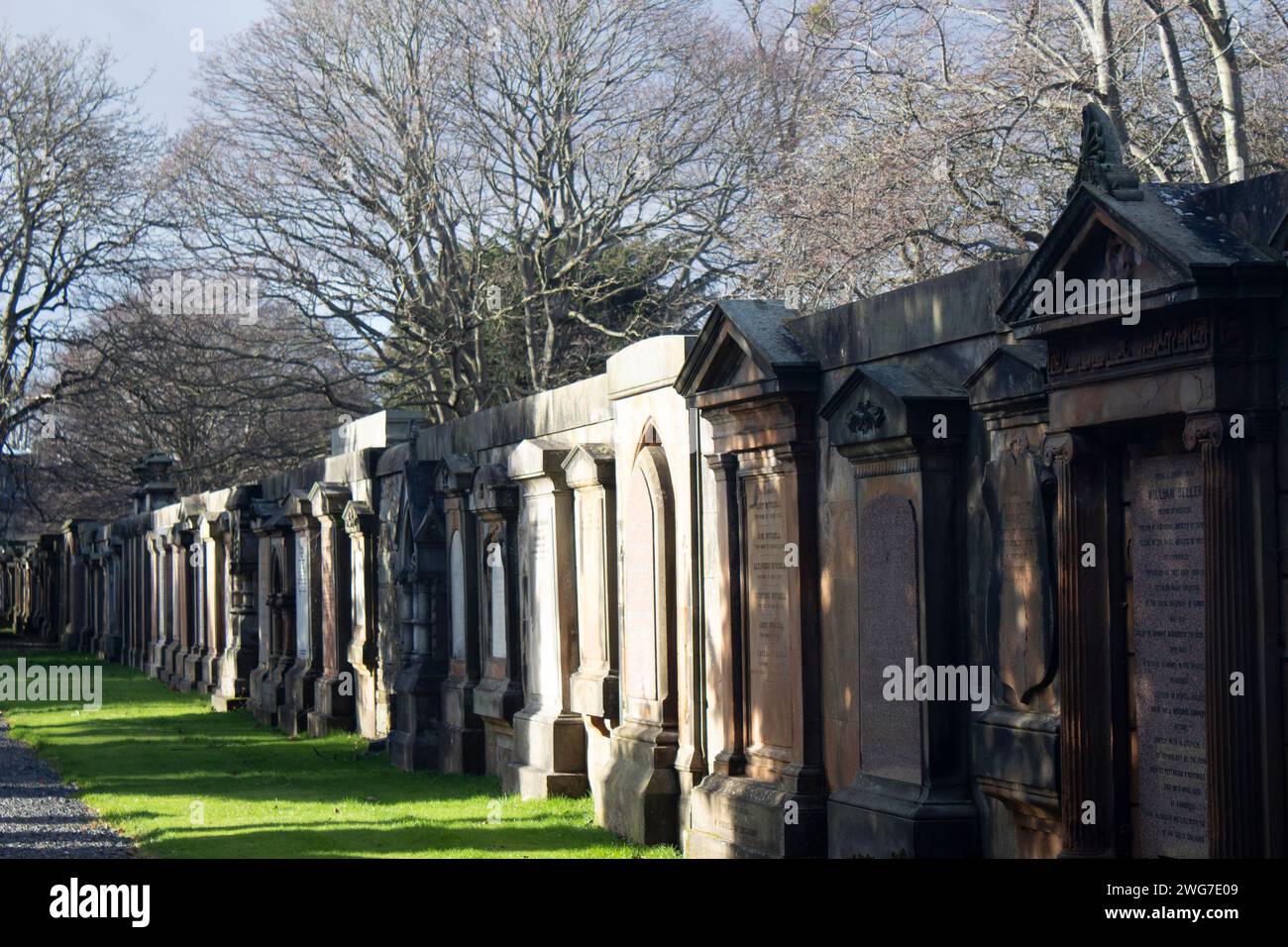 Row of headstones and memorials Dean Cemetery a Victorian cemetery near Dean Village, Edinburgh ...