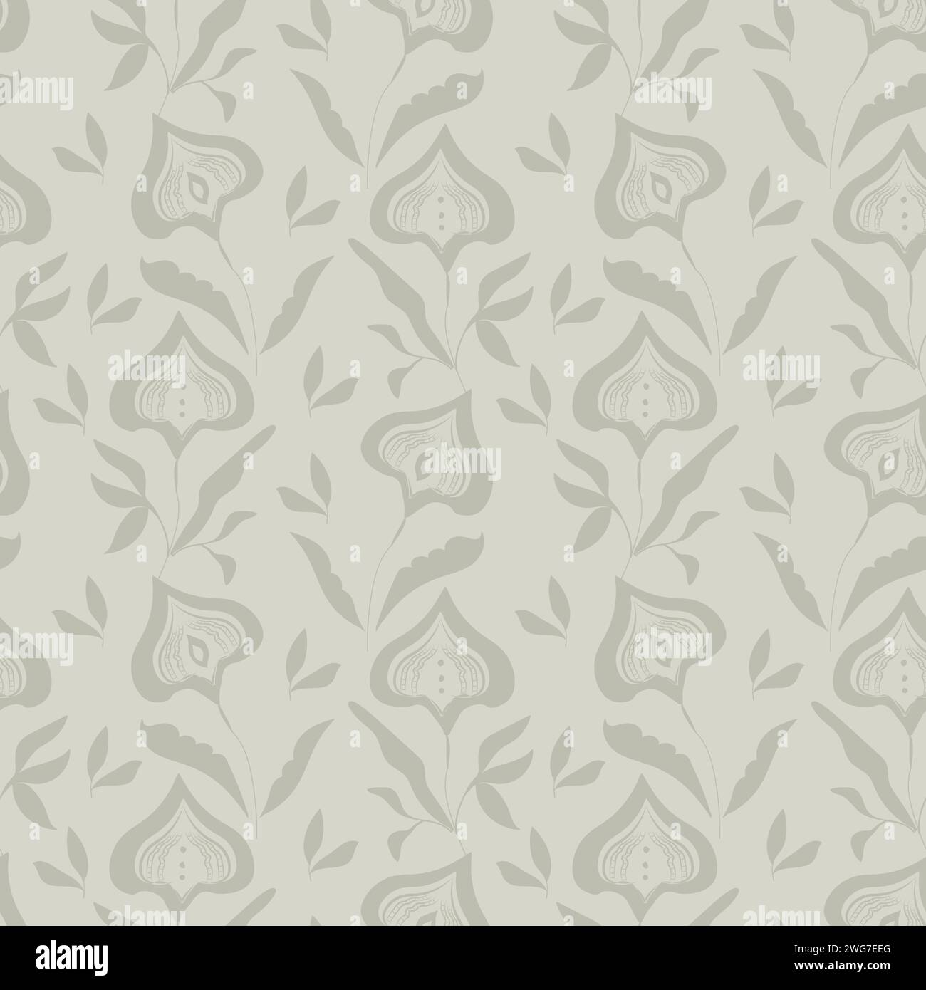 Folk art neutral flowers vector seamless pattern background. Botanical ...