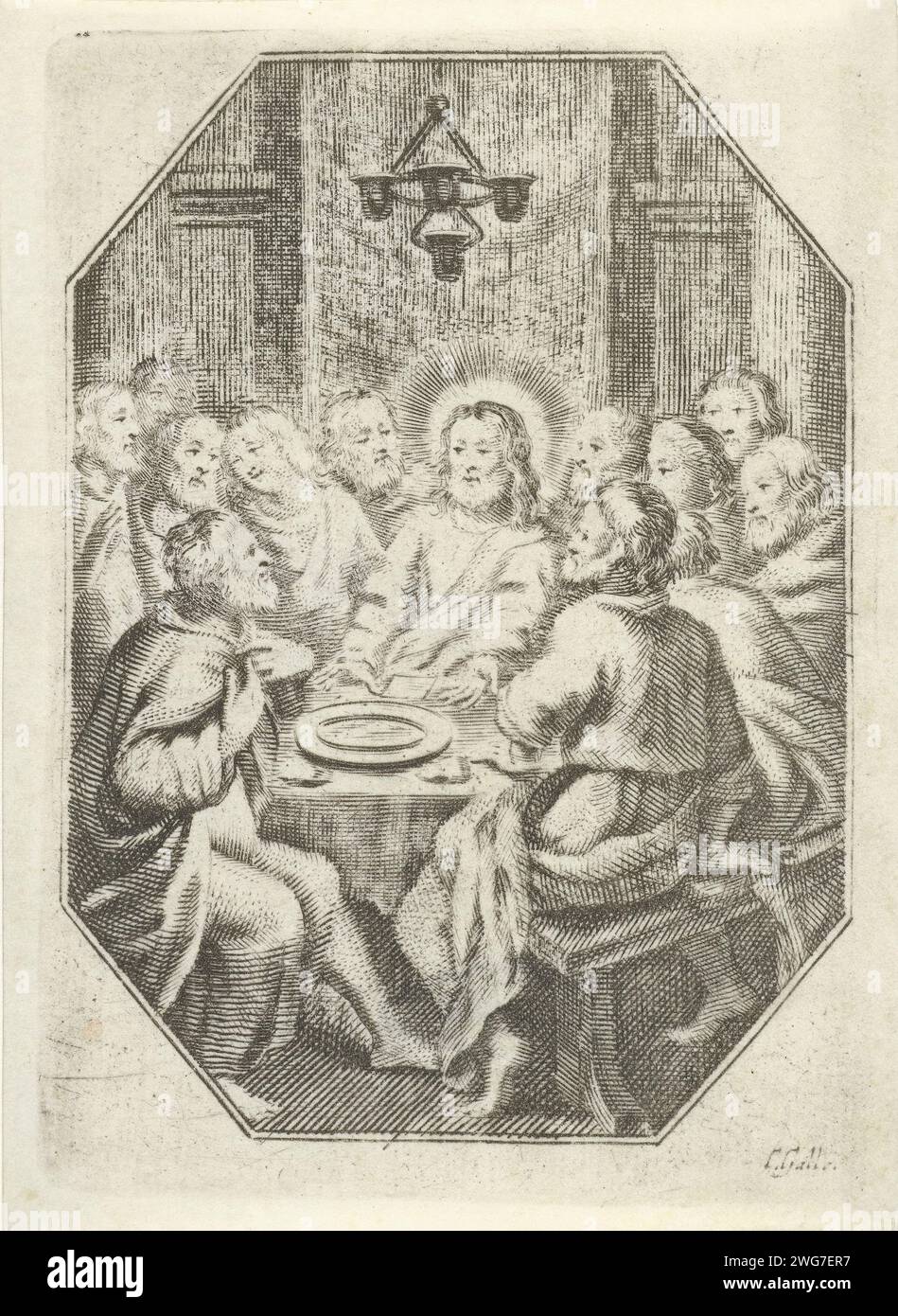 Last Supper, Cornelis Galle (II), 1638 - 1678 print Christ sits in a ...
