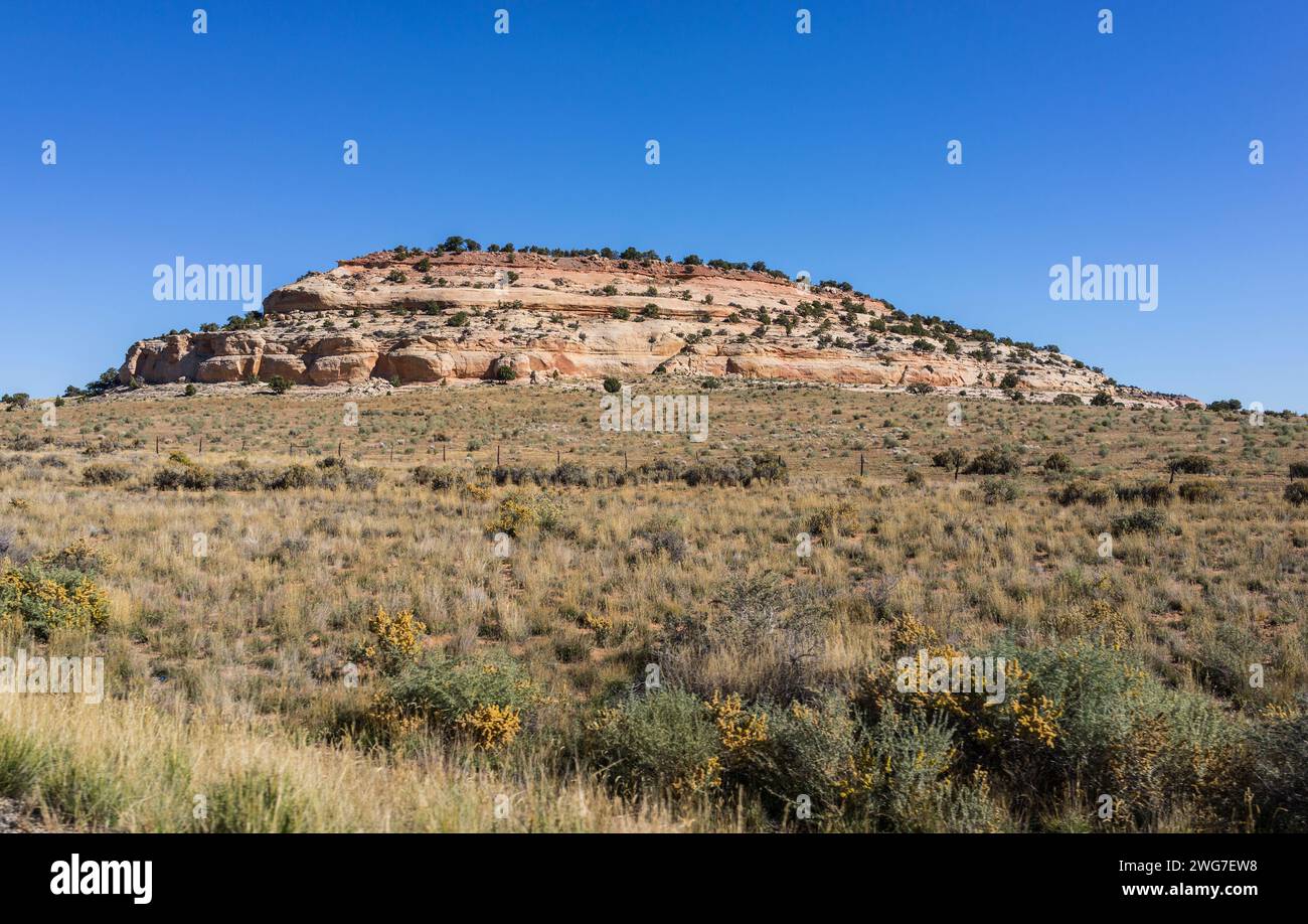 United States. Utah. San Juan County. Sandstone cliffs along the US ...