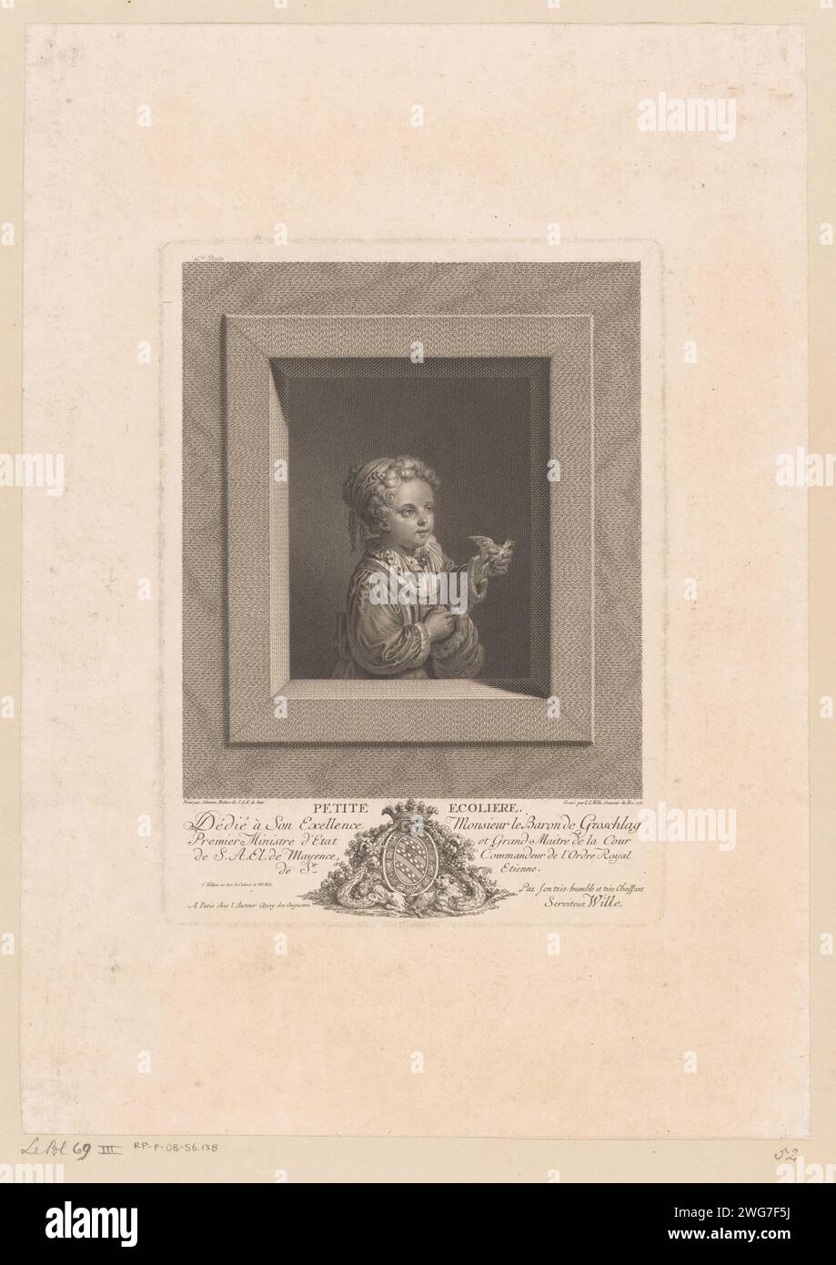 Boy with a bird in hand, Johann Georg Wille, after Johann Eleazar ...