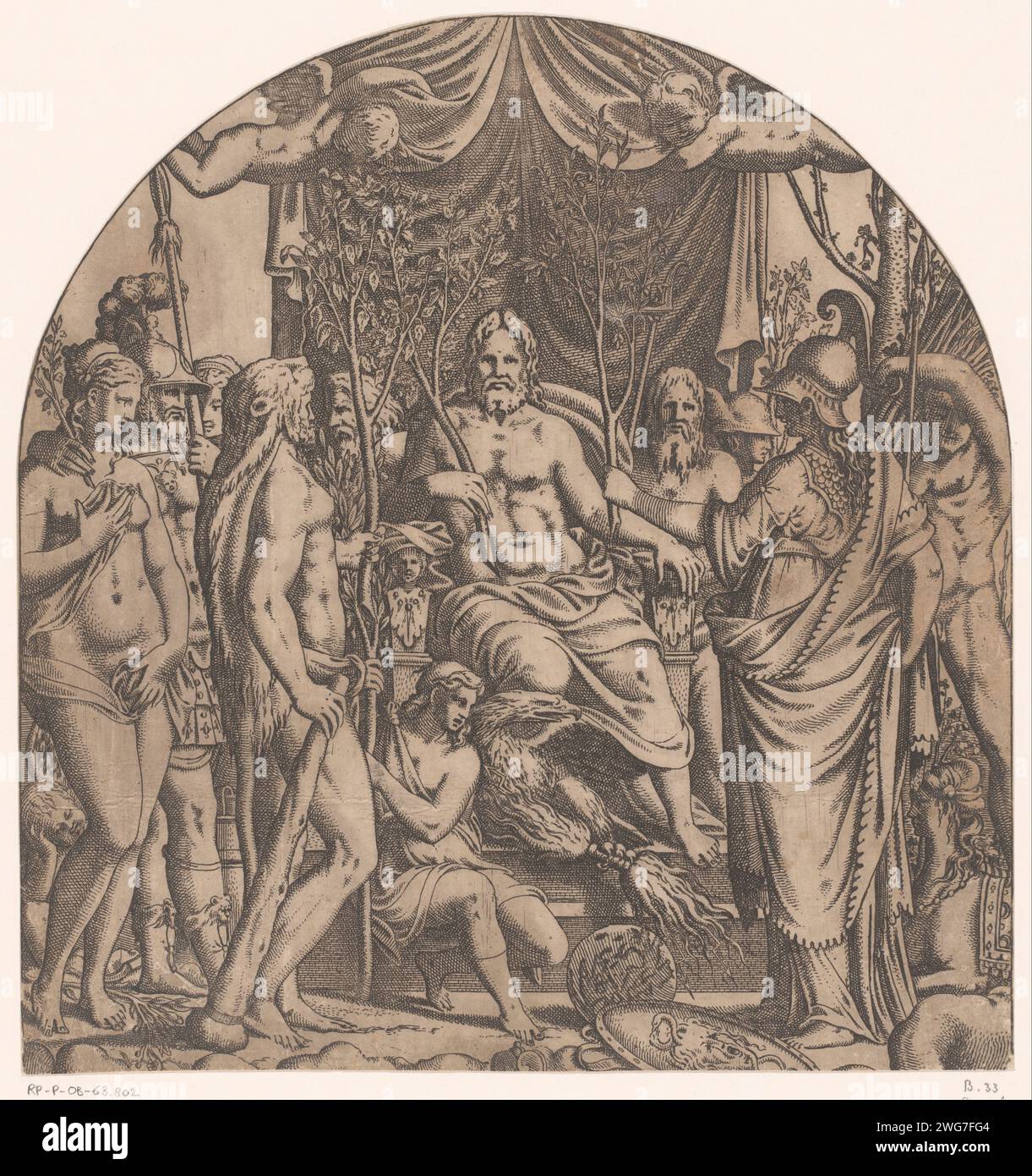 Jupiter surrounded by gods with branches of trees dedicated to them ...