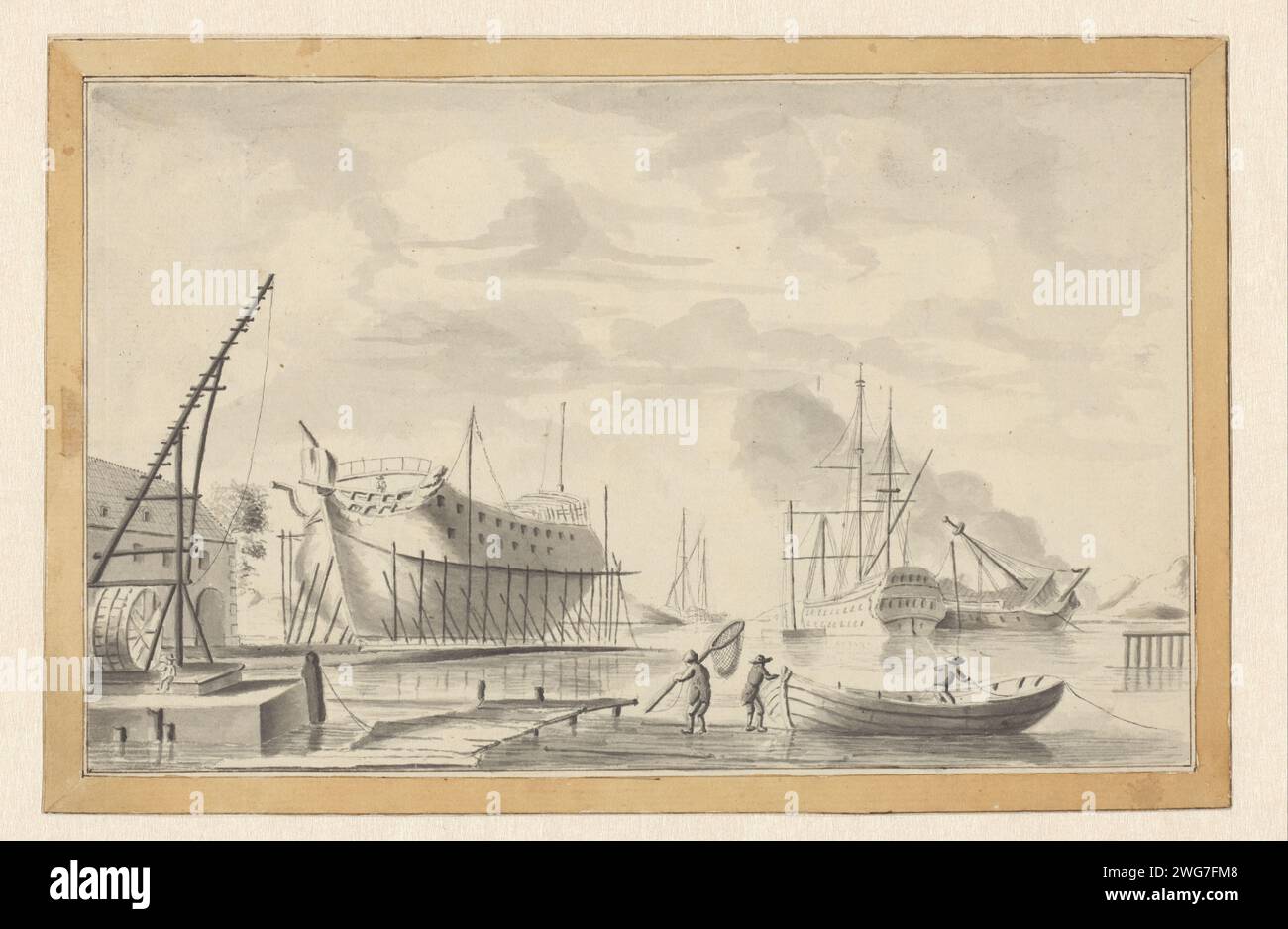View of a shipyard, Cornelis Justinus Geisweit van der Netten, 1852 ...