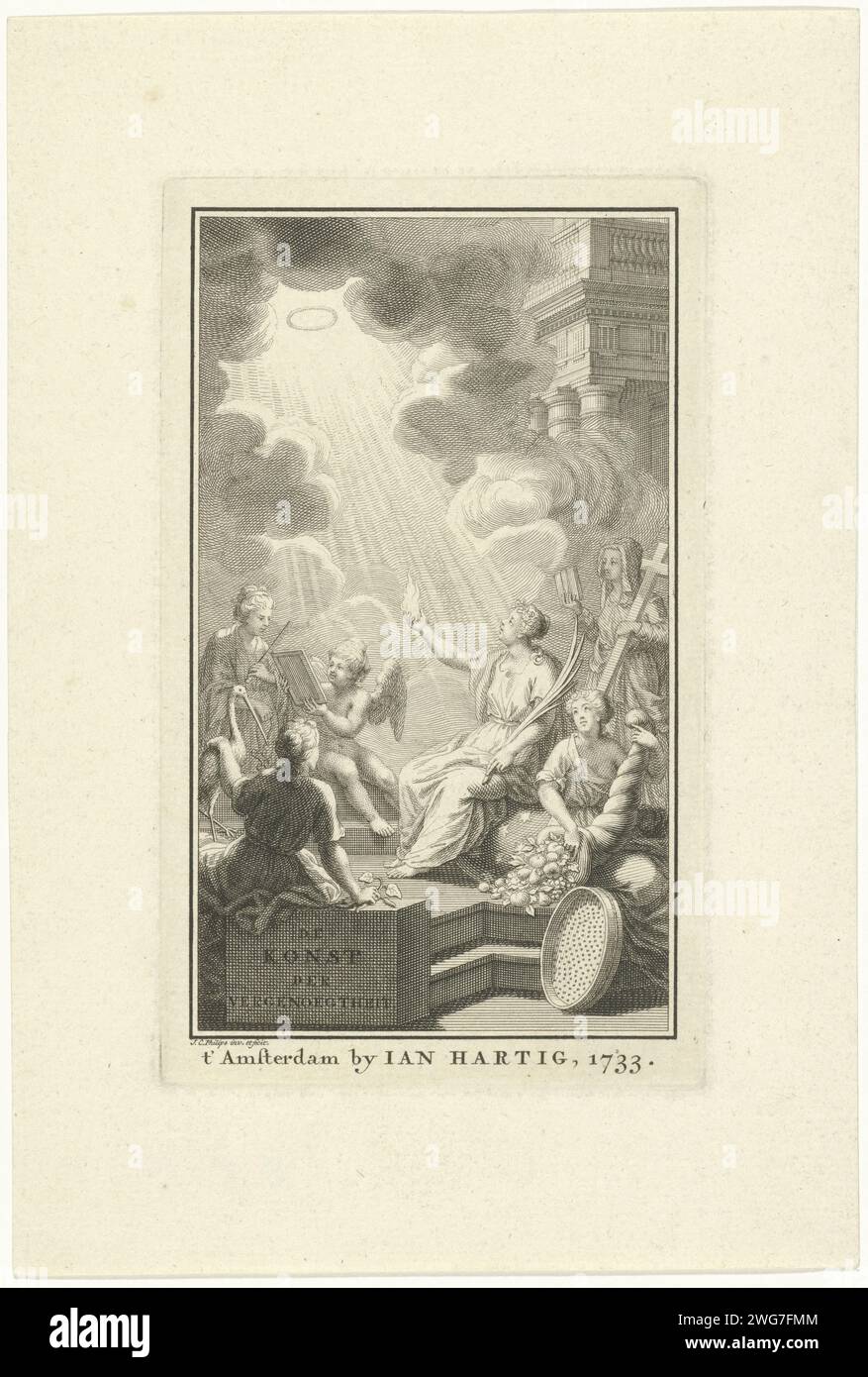 Allegorical title page with faith, hope and love, Jan Caspar Philips ...