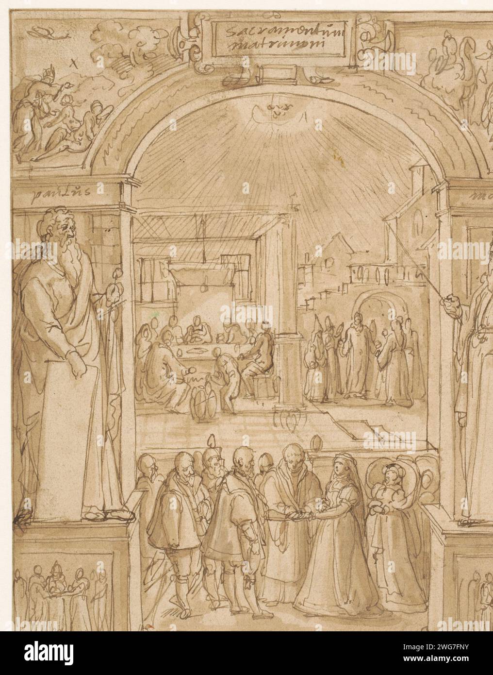 Marriage sacrament, in frame with Paulus and Moses, Hans Bol, 1500 ...