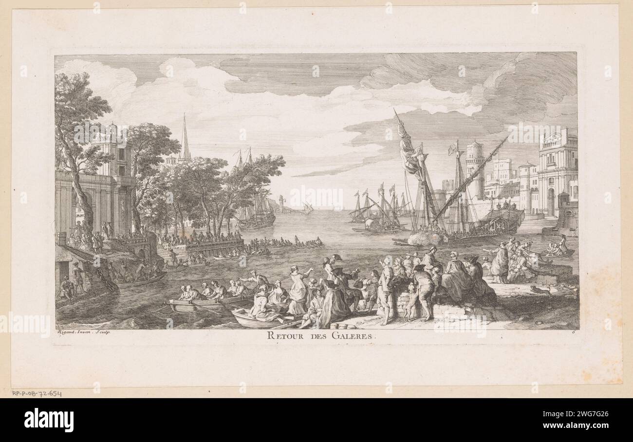 Harbor face with return of Galechepen, Jacques Rigaud, 1720 - 1754 ...