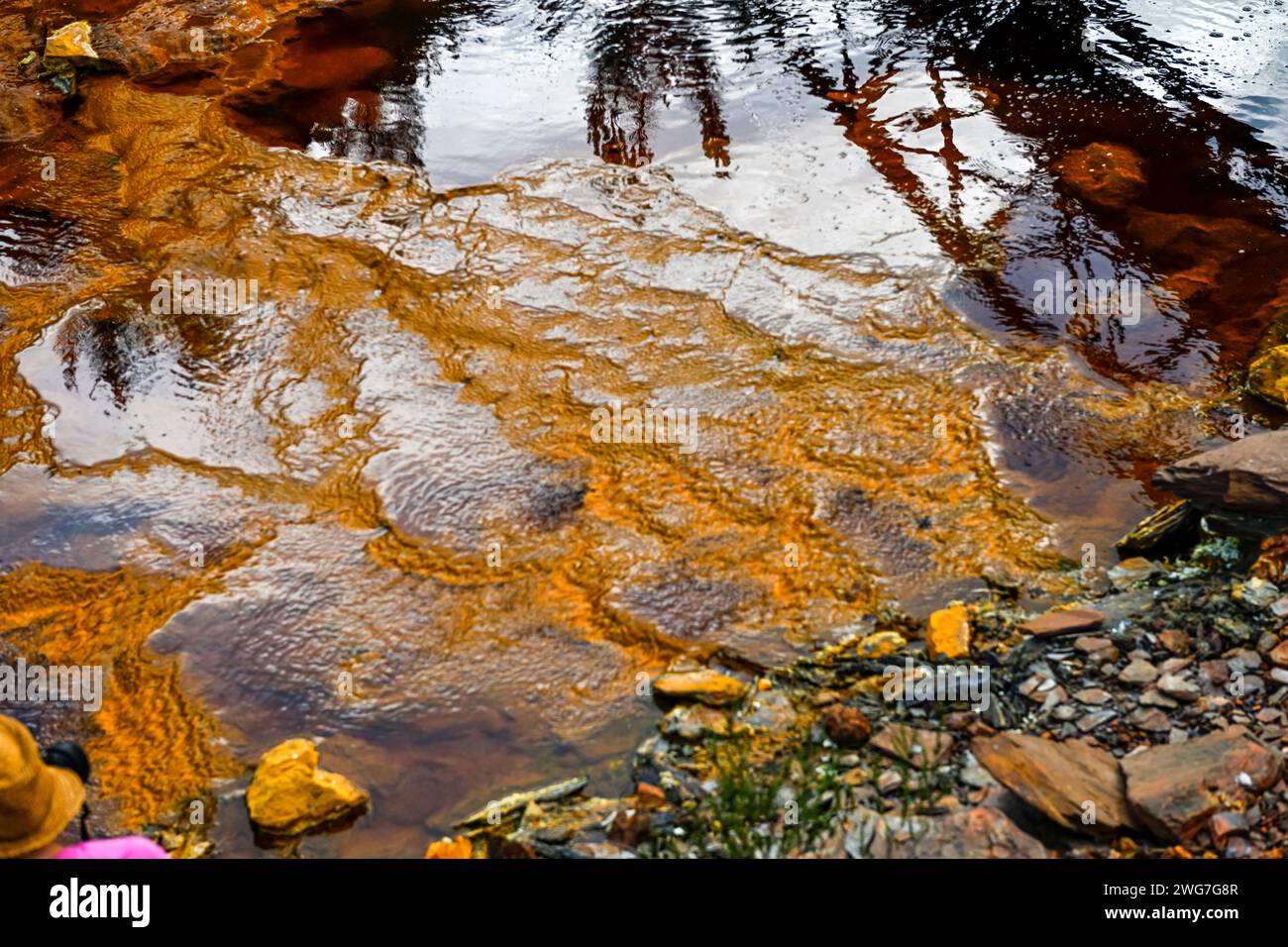 The Rio Tinto in Huelva, Spain, exhibits striking red and orange iron ...