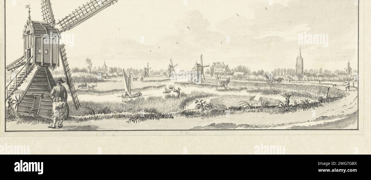 View of Heukelum, Jan de Beijer, 1750 drawing paper. ink pen / brush ...