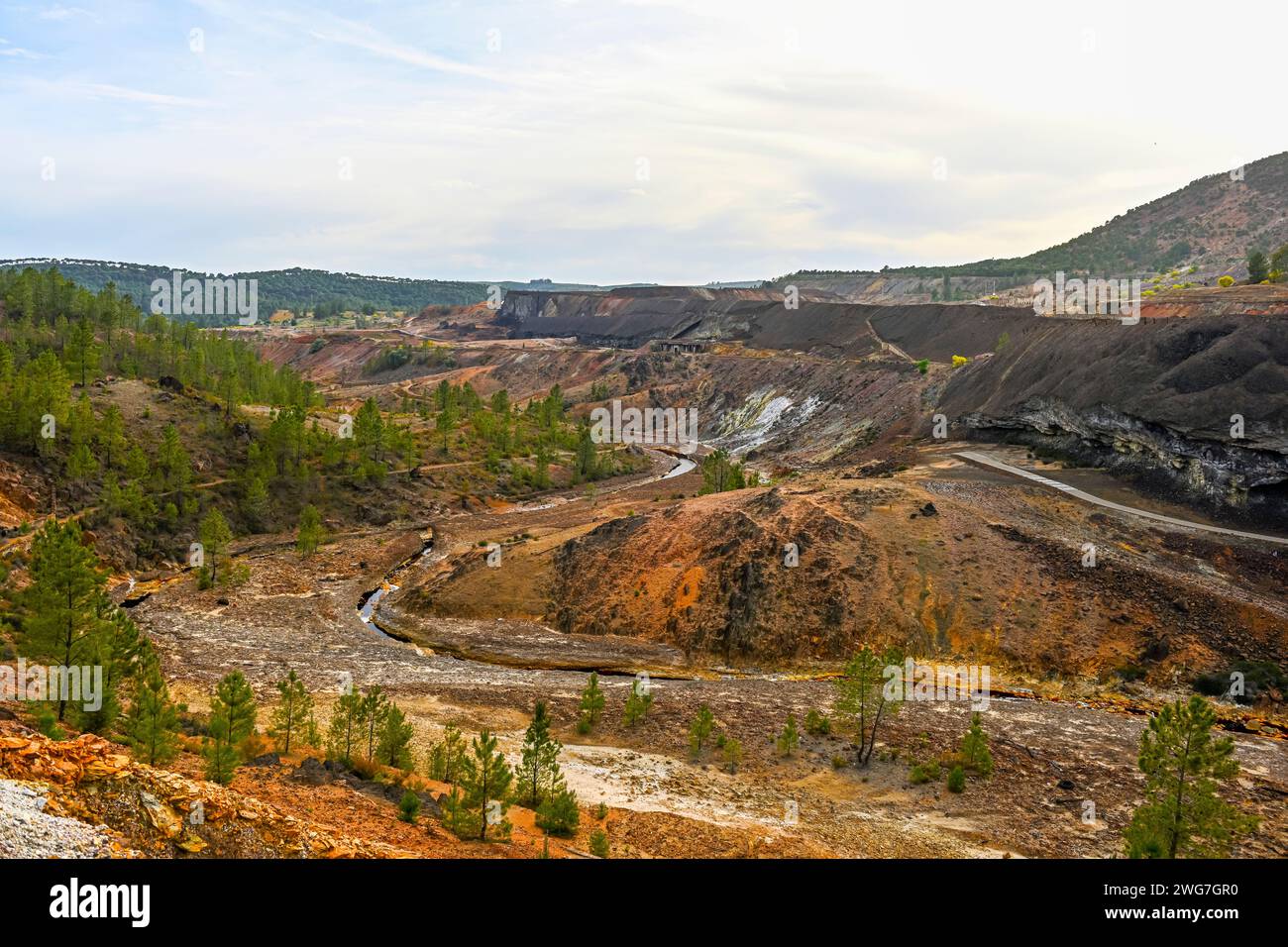 Overlooking the historic mining landscape of Rio Tinto with its winding ...