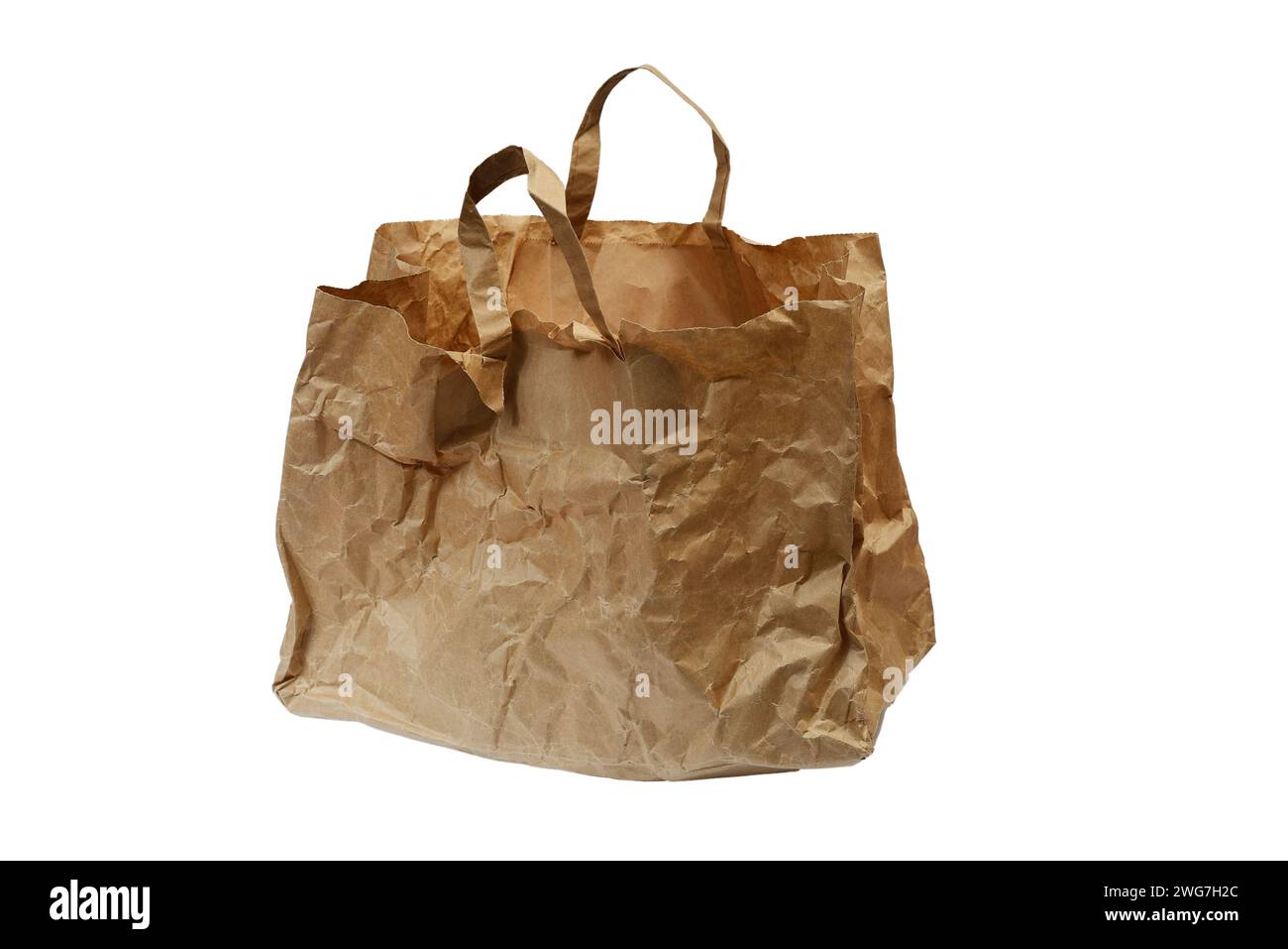 crumpled paper bag with handles on a white background, isolated Stock ...