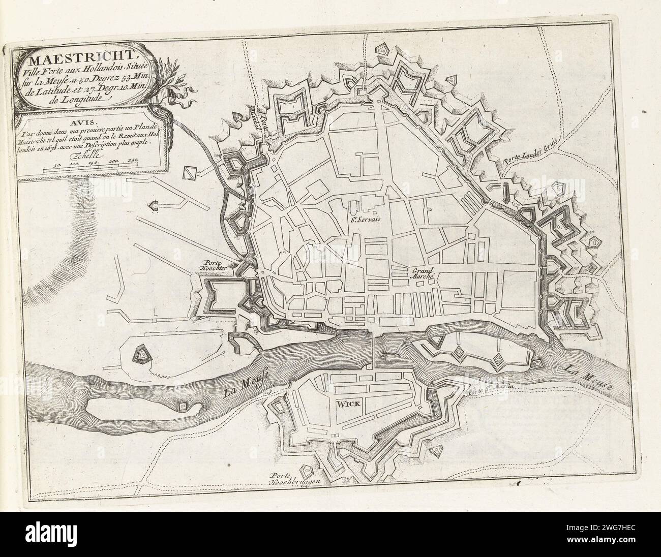 Map of Maastricht, ca. 1695, 1695 - 1697 print Map of the reinforcements around the city of ...