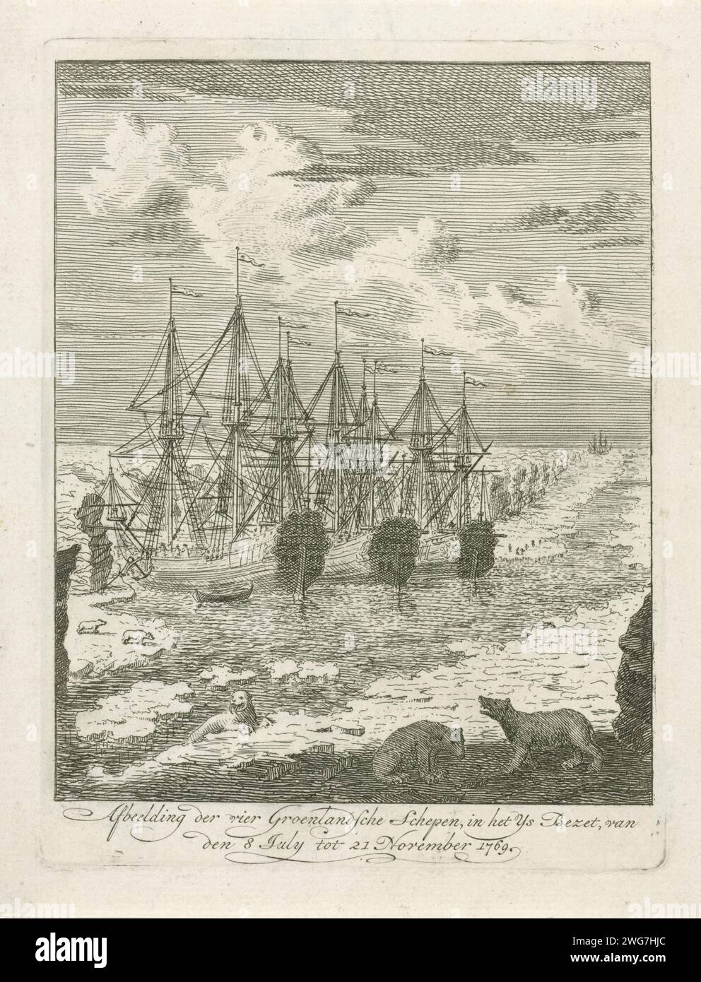 Four Greenland ships stuck in the ice, 1769, Cornelis van Noorde, 1769 ...