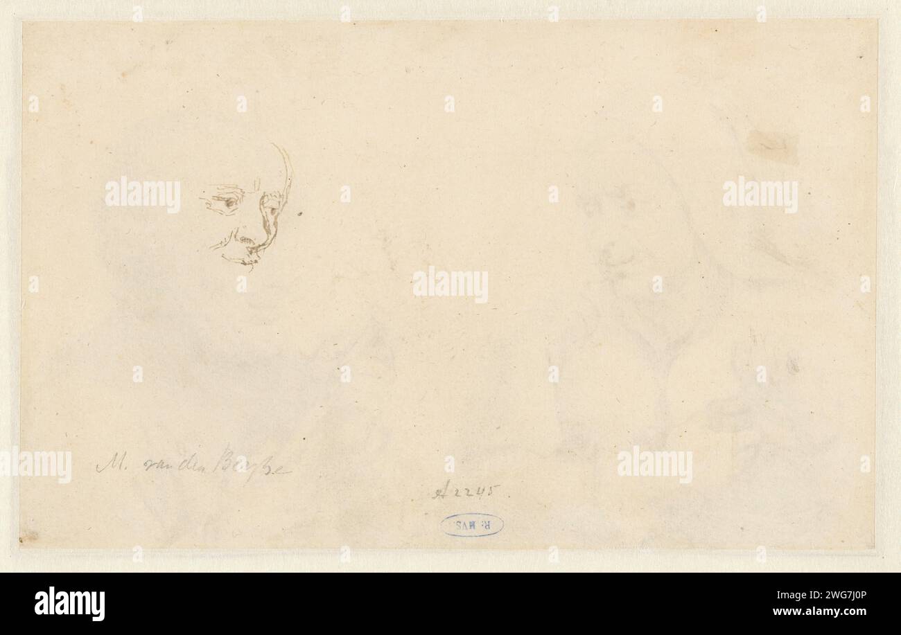Sketch of a face, Matthys van den Bergh, 1677 drawing paper. ink pen ...