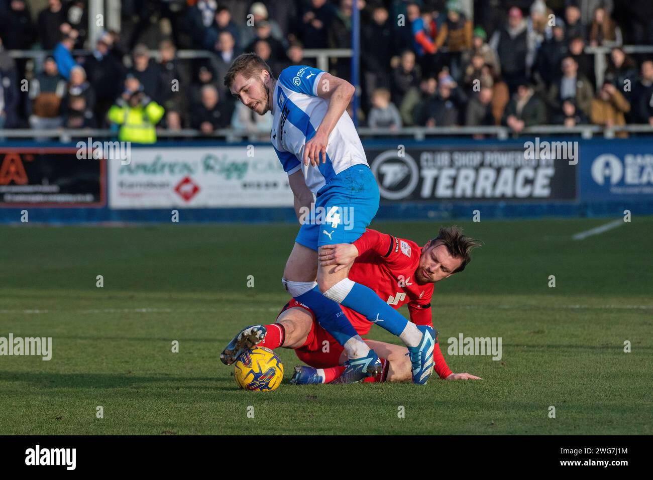 Barrow-in-Furness on Saturday 3rd February 2024. Barrow's Dean Campbell ...