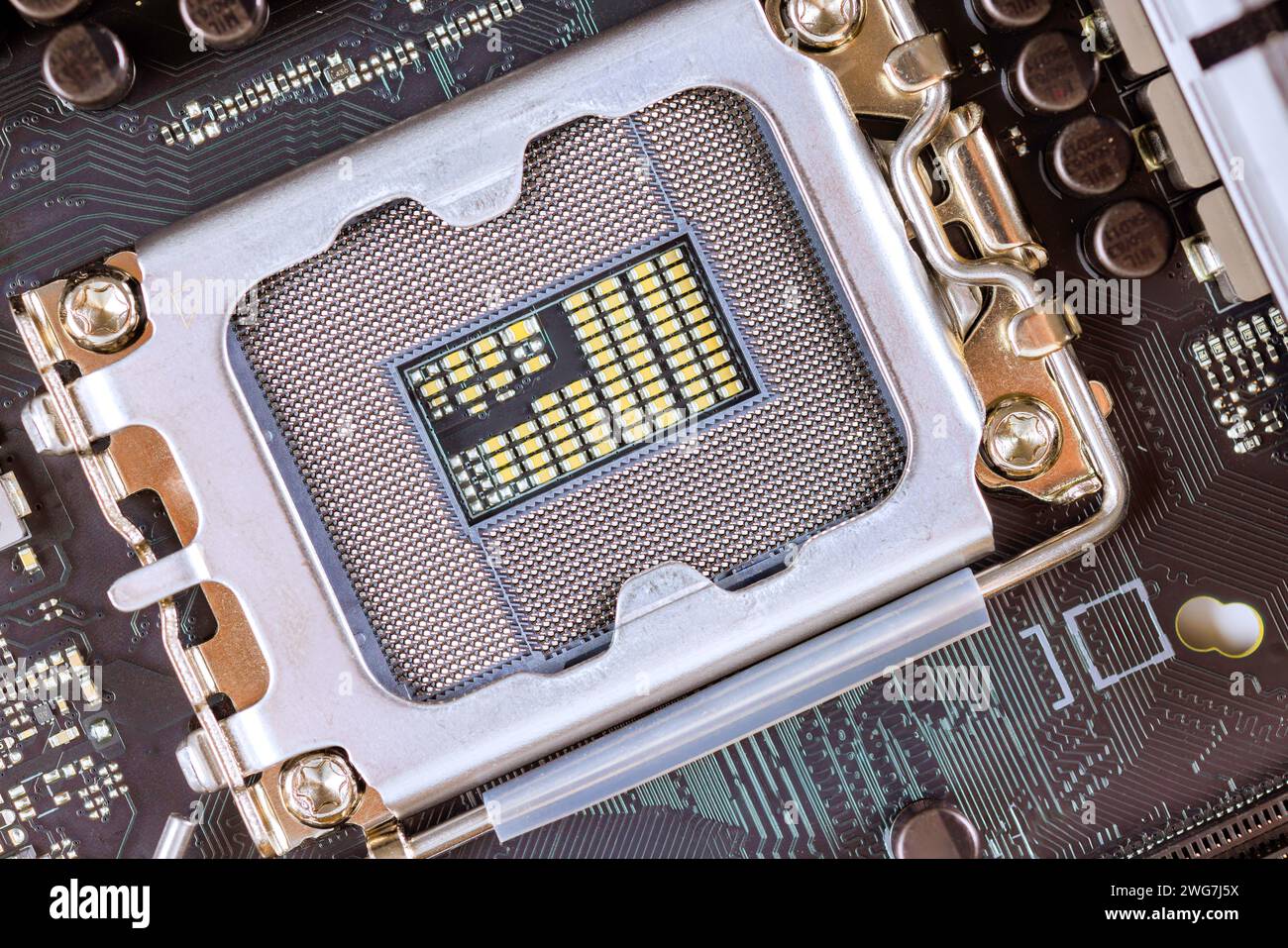 CPU connector socket on motherboard of PC is repaired as part processor ...