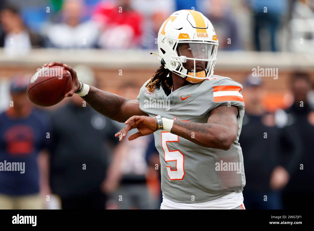 American quarterback Joe Milton III of Tennessee throws a pass during ...