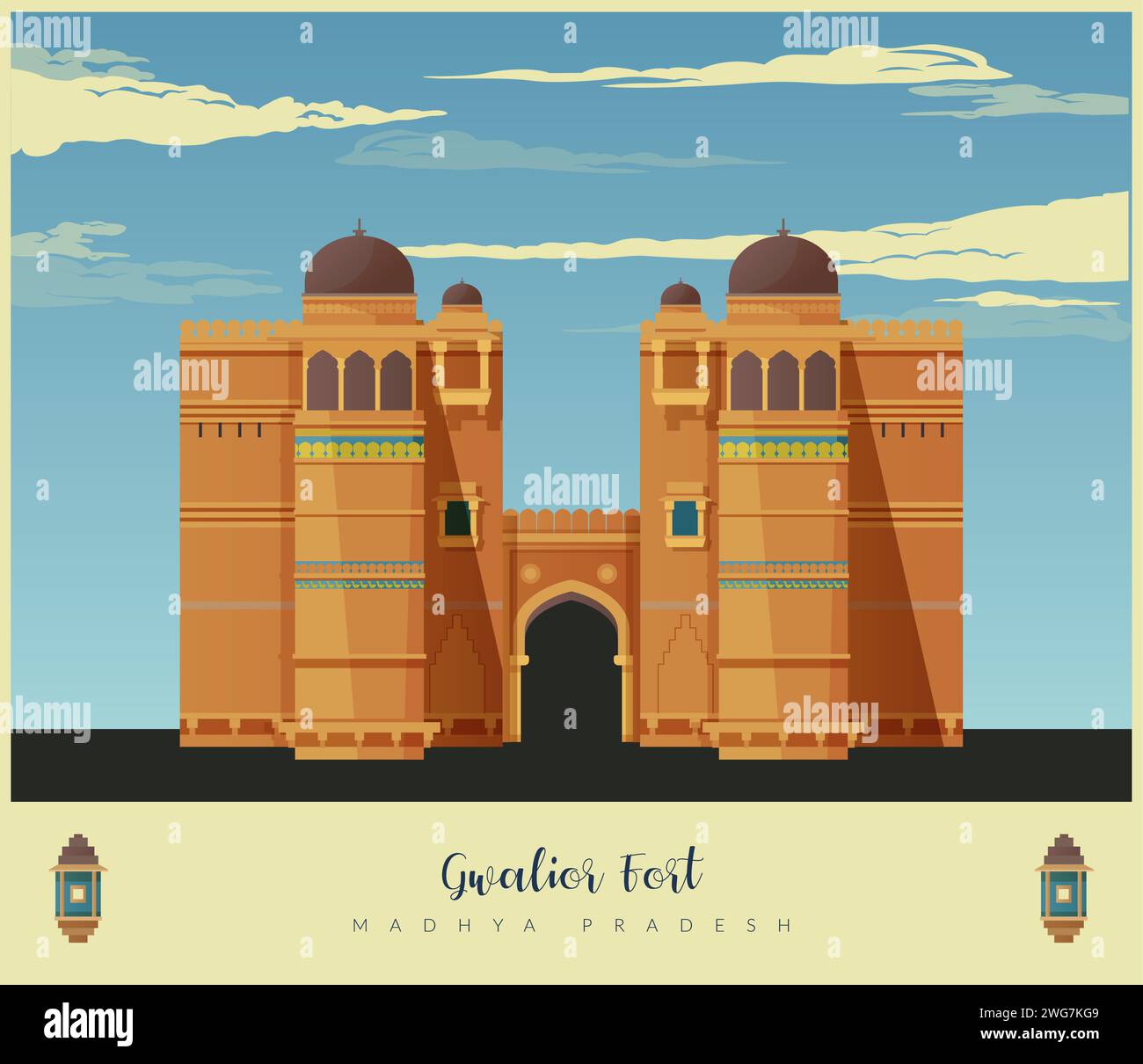 Gwalior Fort - A hill fort Entry Gate - Stock Illustration as EPS 10 ...