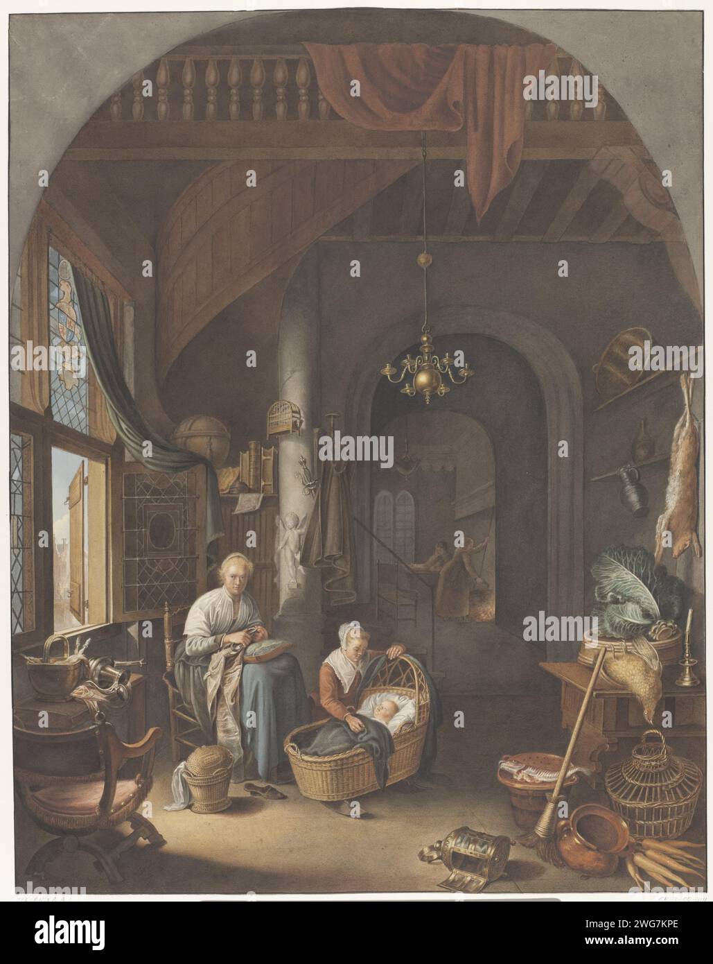 Interior with mother and children, Abraham Lion Zeelander, after Gerard ...