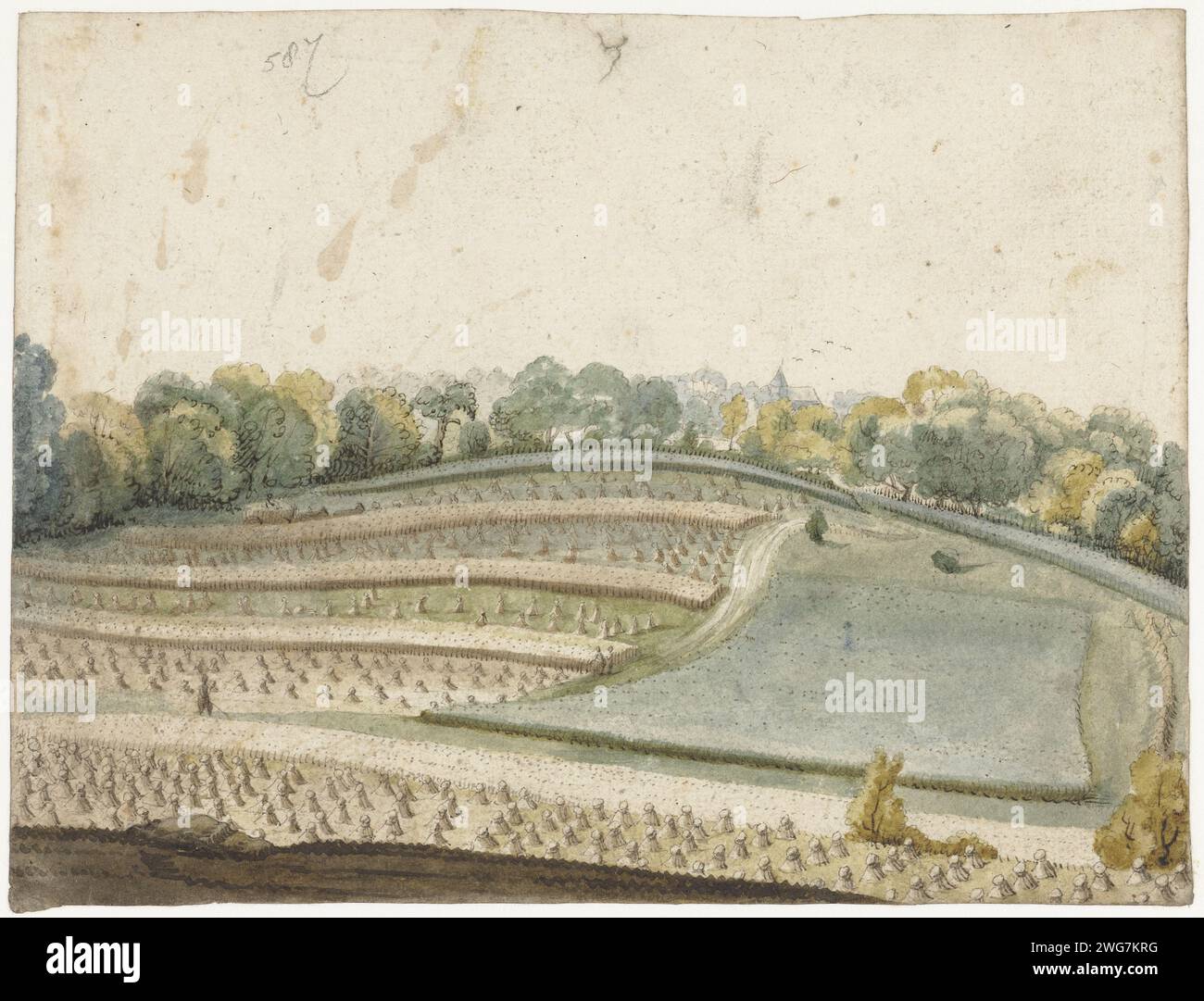Panorama of a wavy grain field seen from above, Gerard ter Borch (I), c ...