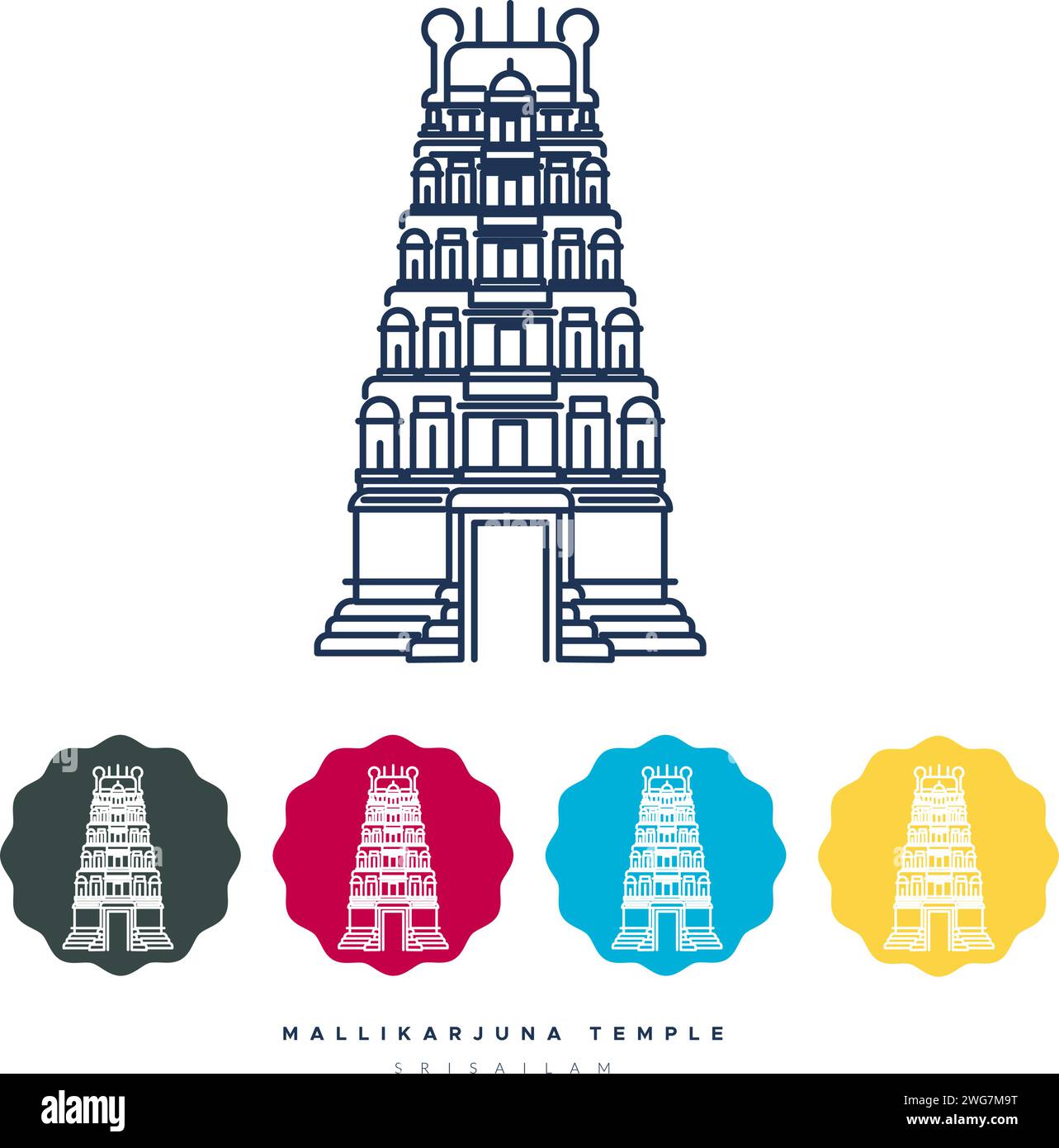 Mallikarjuna Temple, Srisailam Jyotirlingas - Stock Illustration as EPS ...
