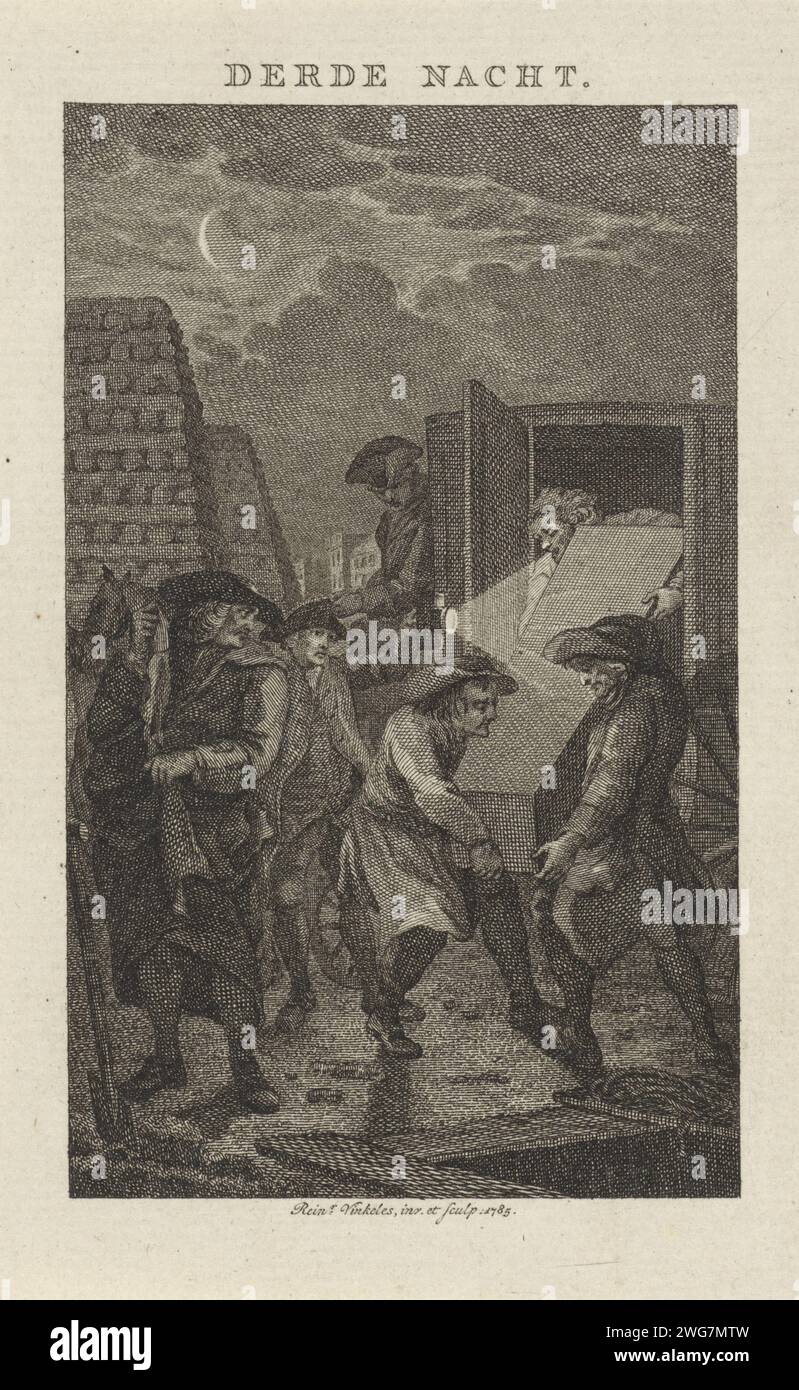 Night face with men who transport a coffin, Reinier Vinkeles (I), 1785 ...