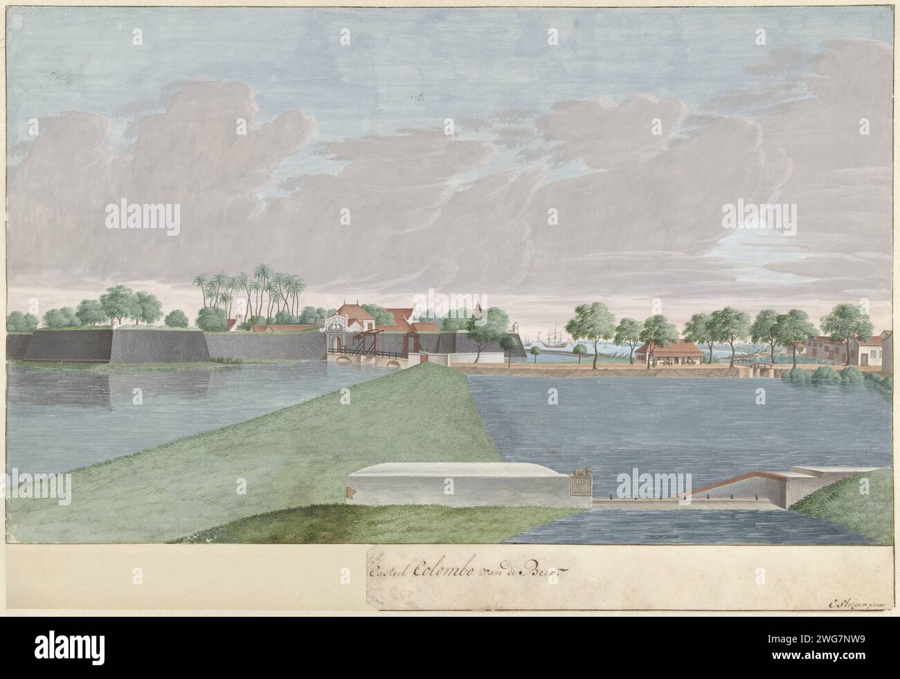 View of Colombo from landing De Beer, Cornelis Steiger, c. 1710 drawing ...