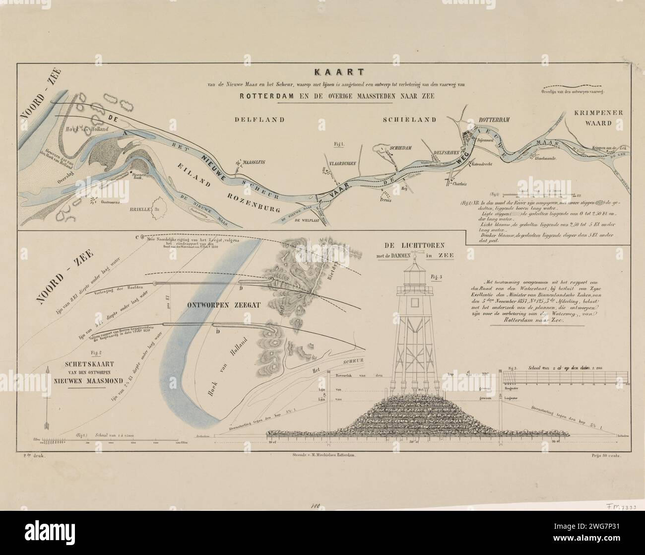 Map of the Nieuwe Maas and a design for improving the Vaarweg, 1863 ...