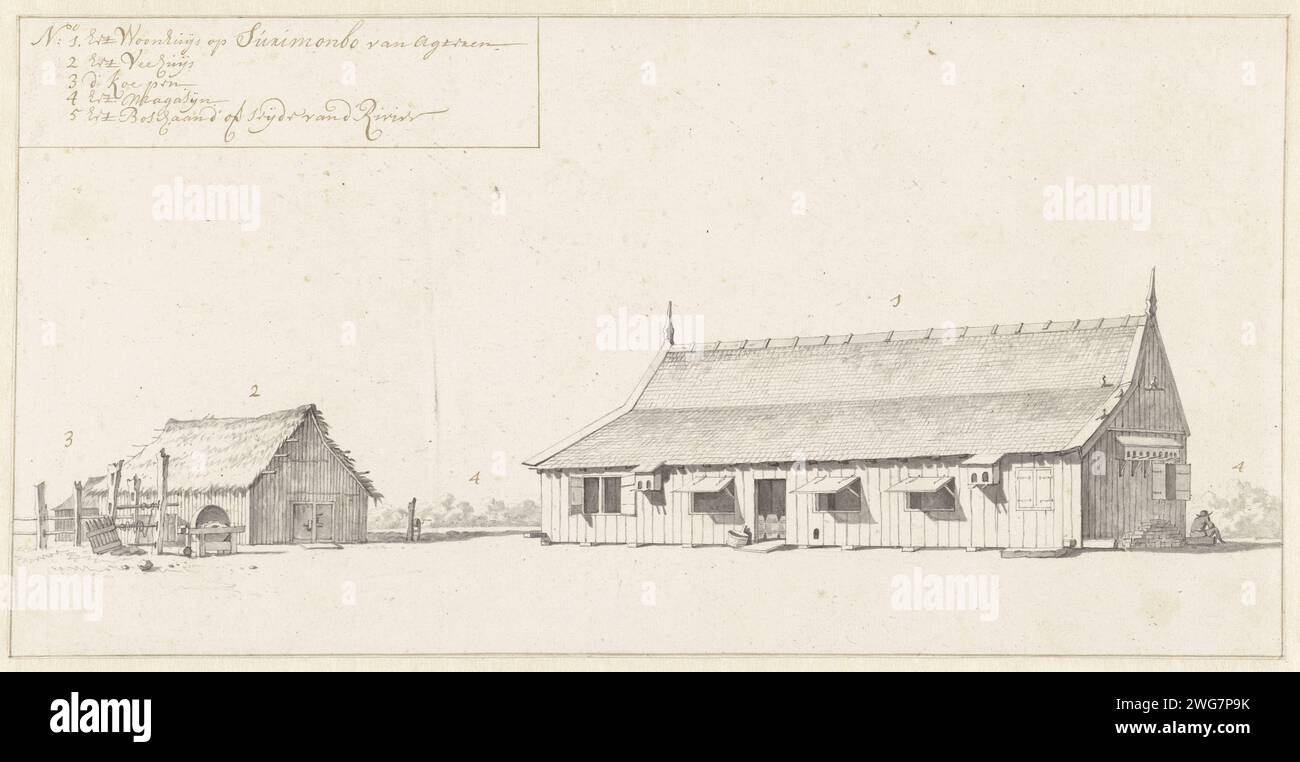 House and a barn on the Surimonbo plantation in Suriname, Dirk ...