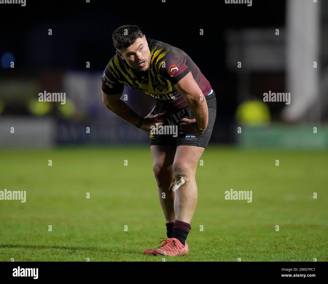 Warrington, UK. 03rd Feb, 2024. Joe Philbin of Warrington Wolves makes ...