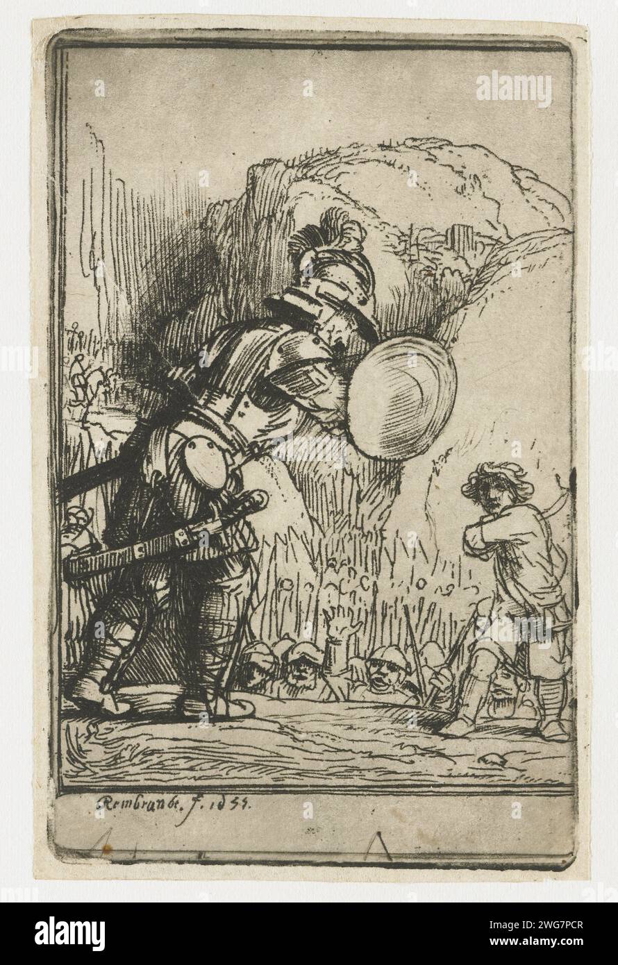 David and Goliath, Rembrandt van Rijn, 1655 print paper etching ...