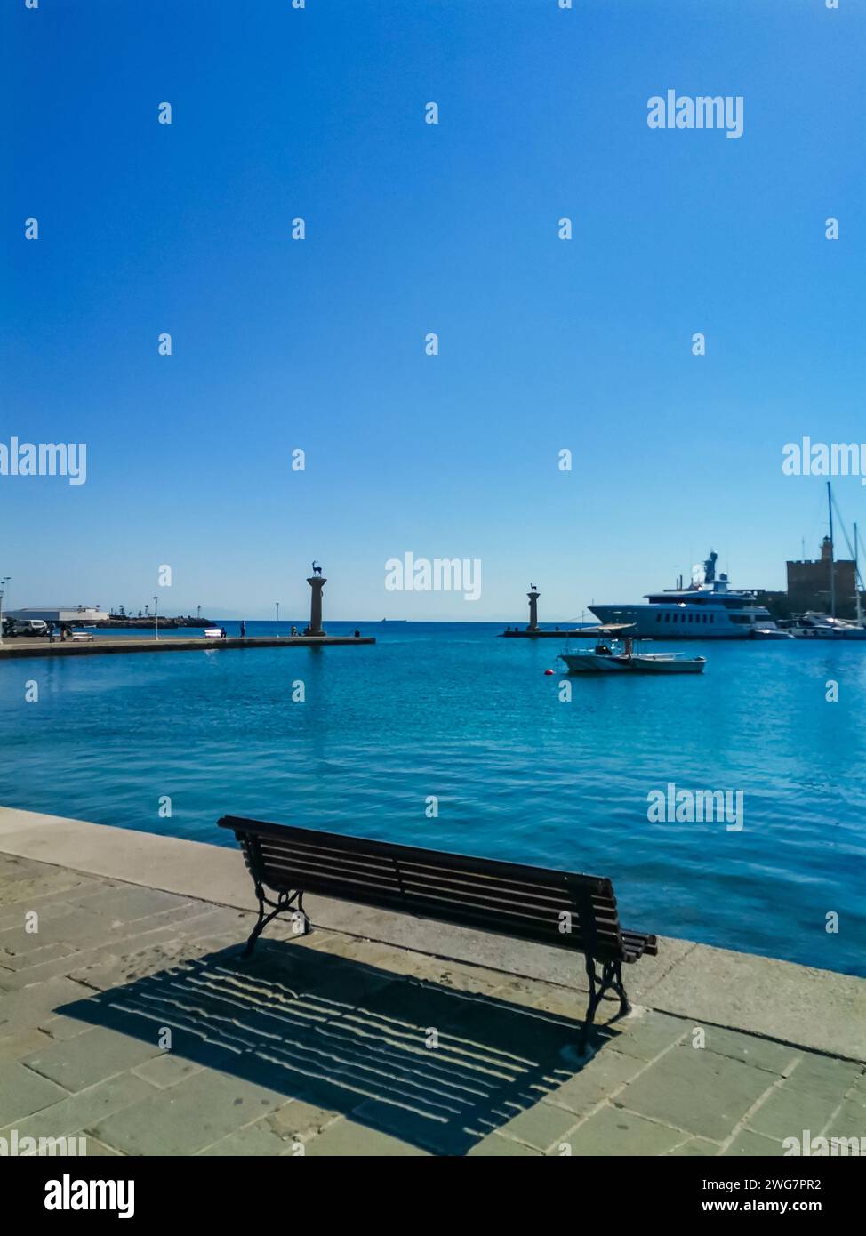 Mandraki port with deers statue, The Colossus was standing. Rhodes ...