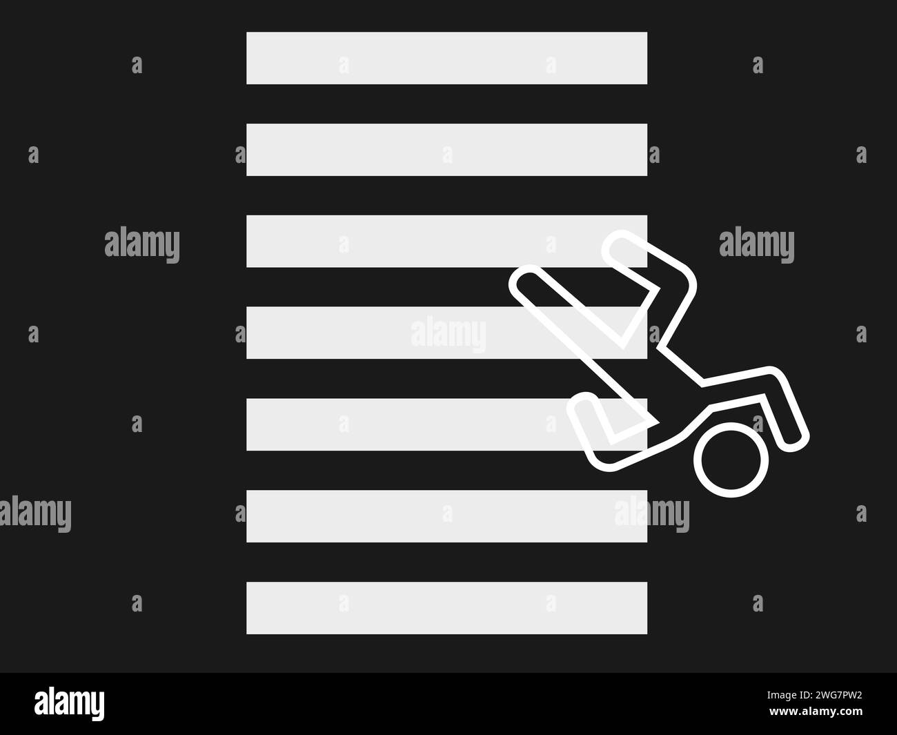 Chalk outline on pedestrian crossing and crosswalk. Hit, run over and ...