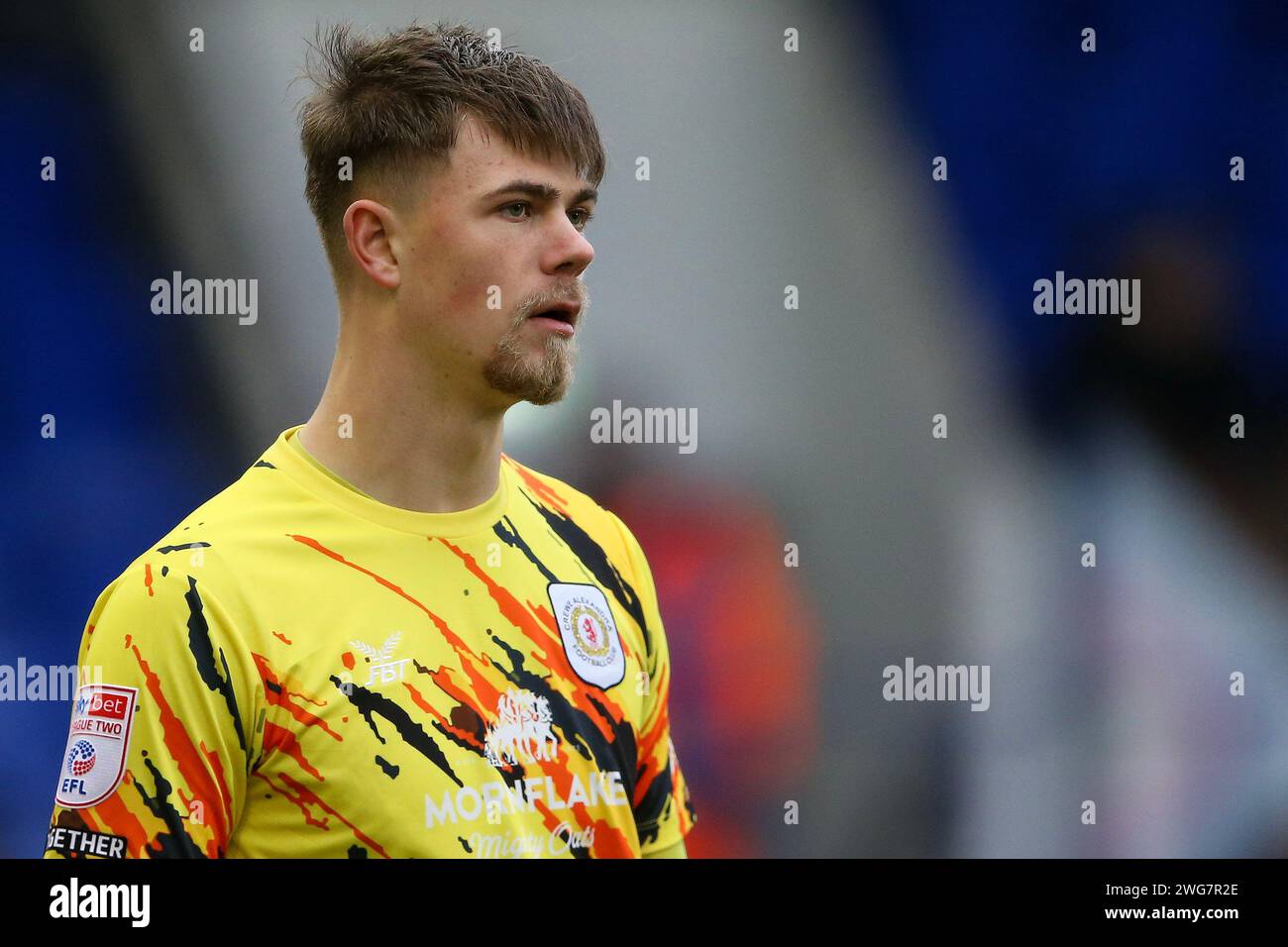 Birkenhead, UK. 03rd Feb, 2024. Tom Booth, the goalkeeper of Crewe ...