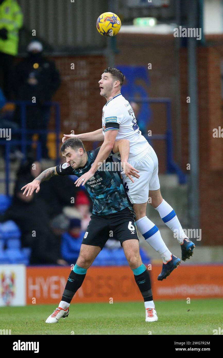 Luke Offord of Crewe Alexandra (l) and Brad Walker of Tranmere Rovers ...