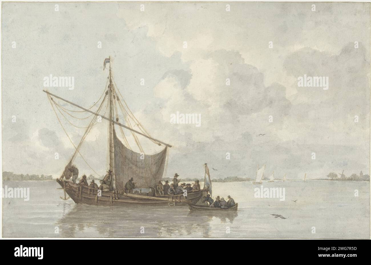 River face, Gerrit Lamberts, 1786 - 1850 drawing paper. ink. watercolor ...