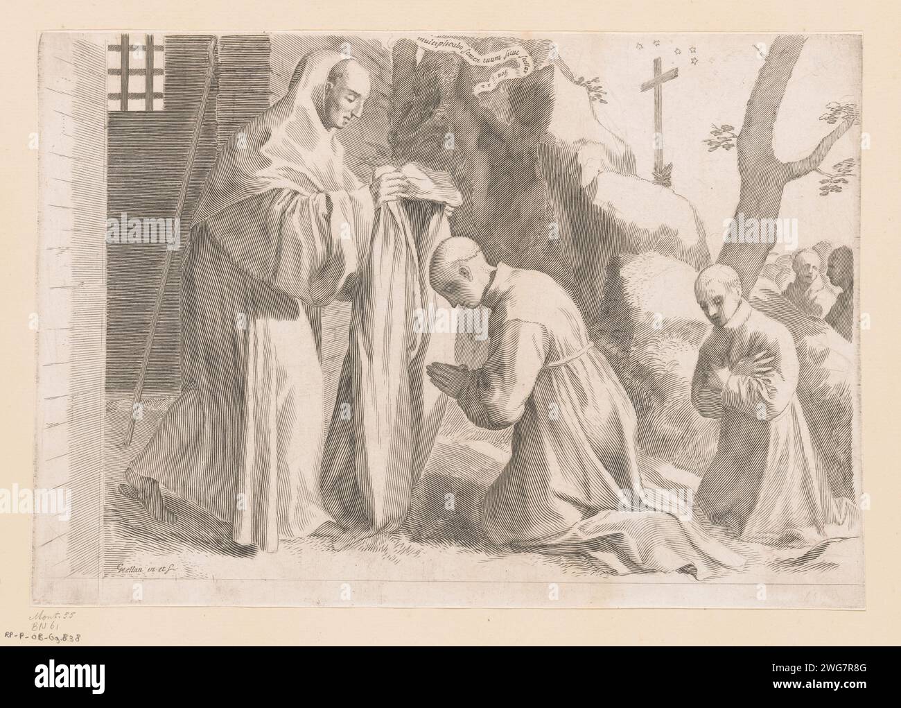 Monnik puts on the kneeling H. Bernardus the monk dress, Claude Mellan ...