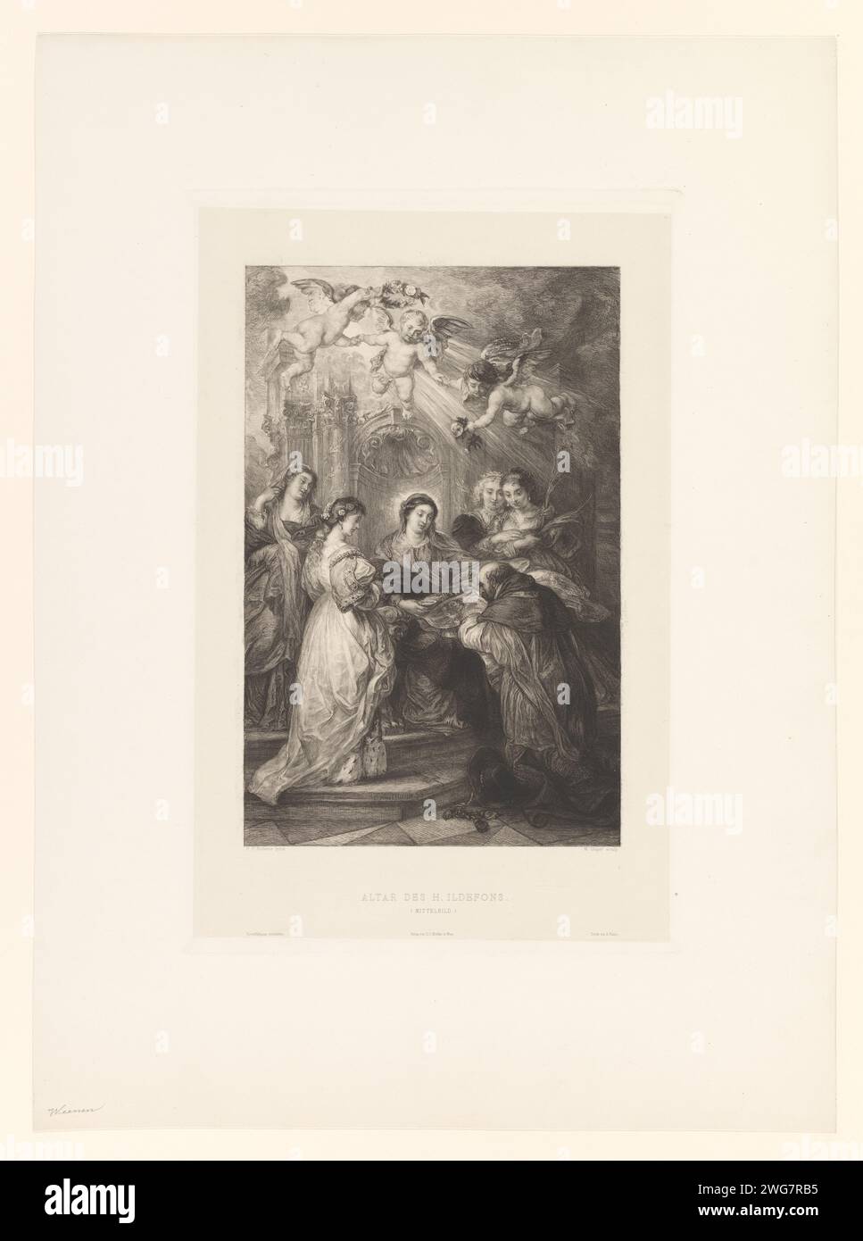 Middle panel of the altar of Ildefonso: Maria appears to H. Ildefonso and hands him the ...