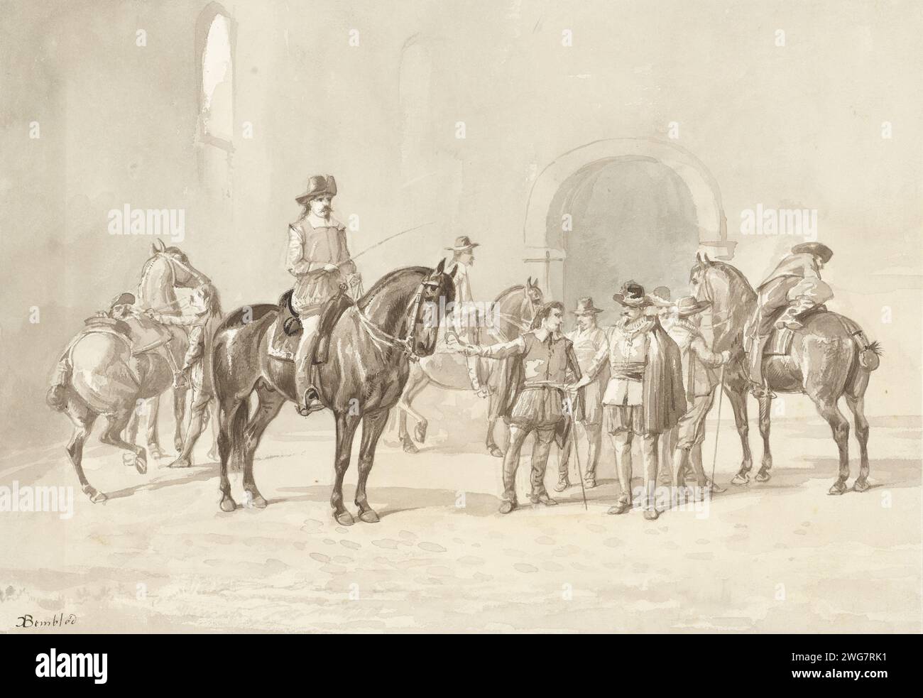 Riders in a driving school, Karel Frederik Bombled, 1832 - 1902 drawing ...