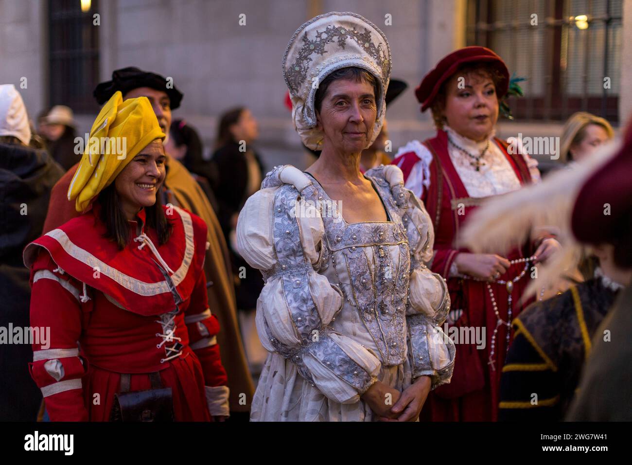 Madrid, Madrid, Spain. 3rd Feb, 2024. Three women dressed in period ...