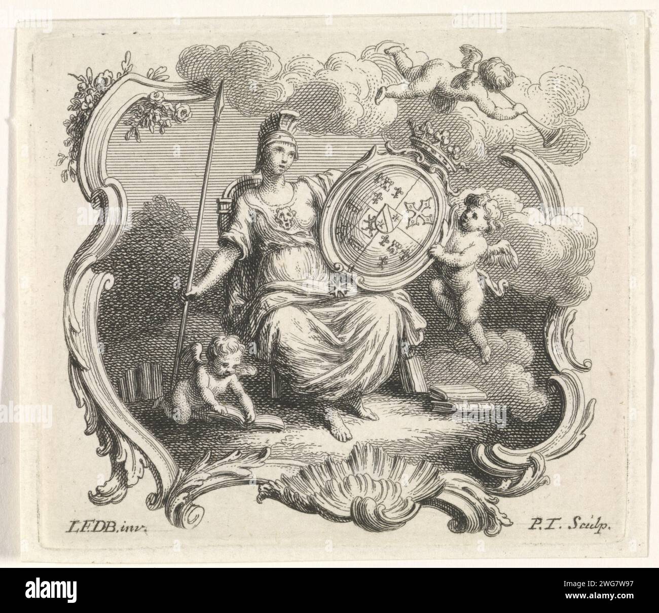 Seated Minerva with Coat of Arms, Pieter Tanjé, After Louis Fabritius ...