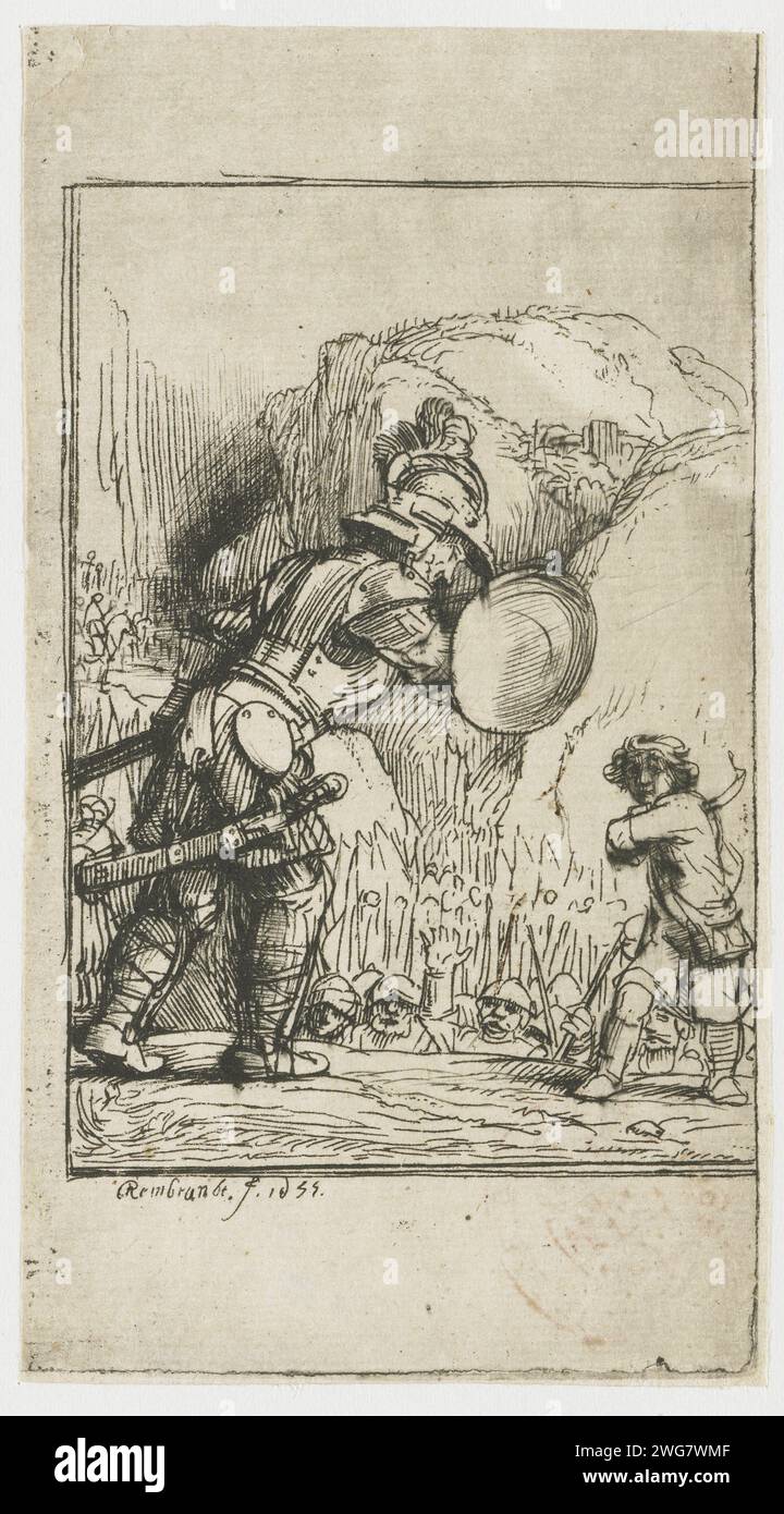 David and Goliath, Rembrandt van Rijn, 1655 print paper etching ...