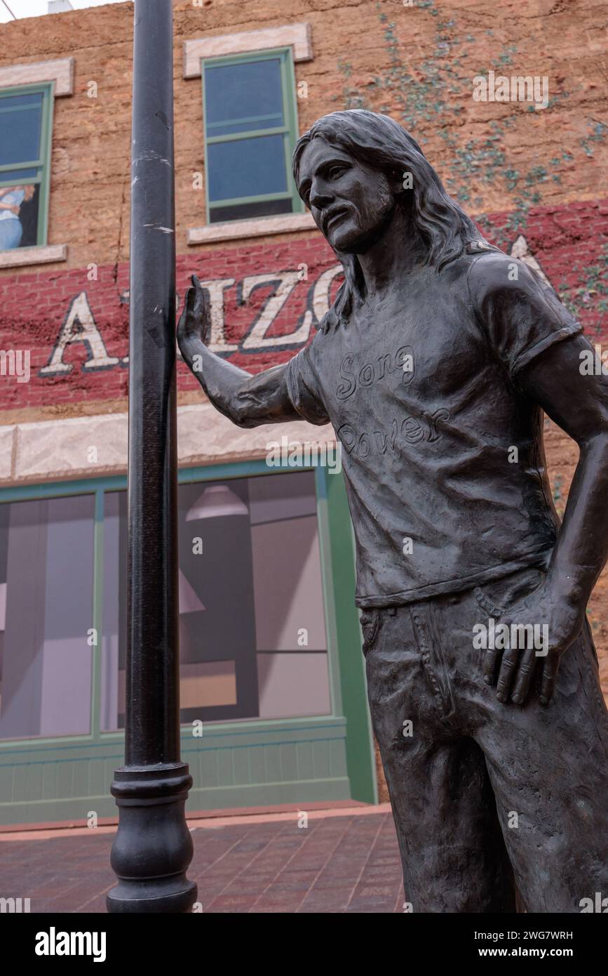 Statue of a man Standin' on a Corner in Winslow Arizona as sung in the ...