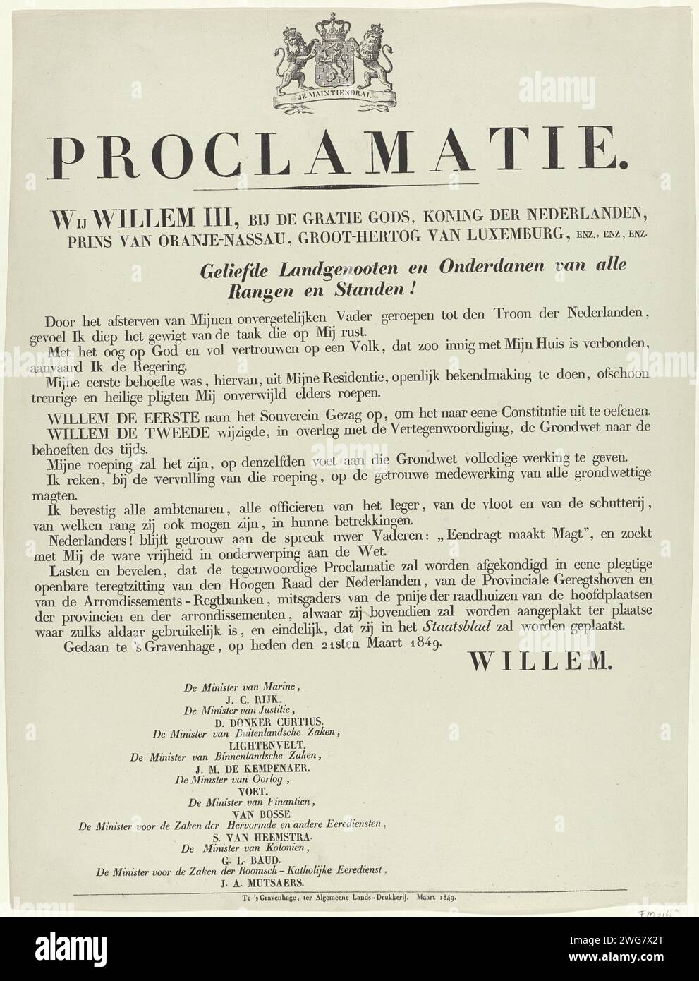 First proclamation issued by King William III, 1849, 1849 The first ...