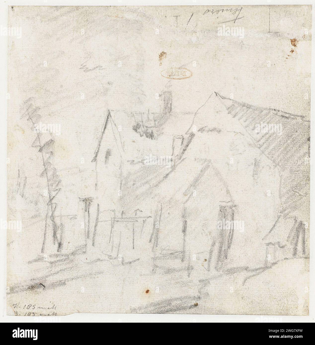 Sketch of Huizen, David Teniers (II), 1620 - 1690 drawing paper. chalk ...