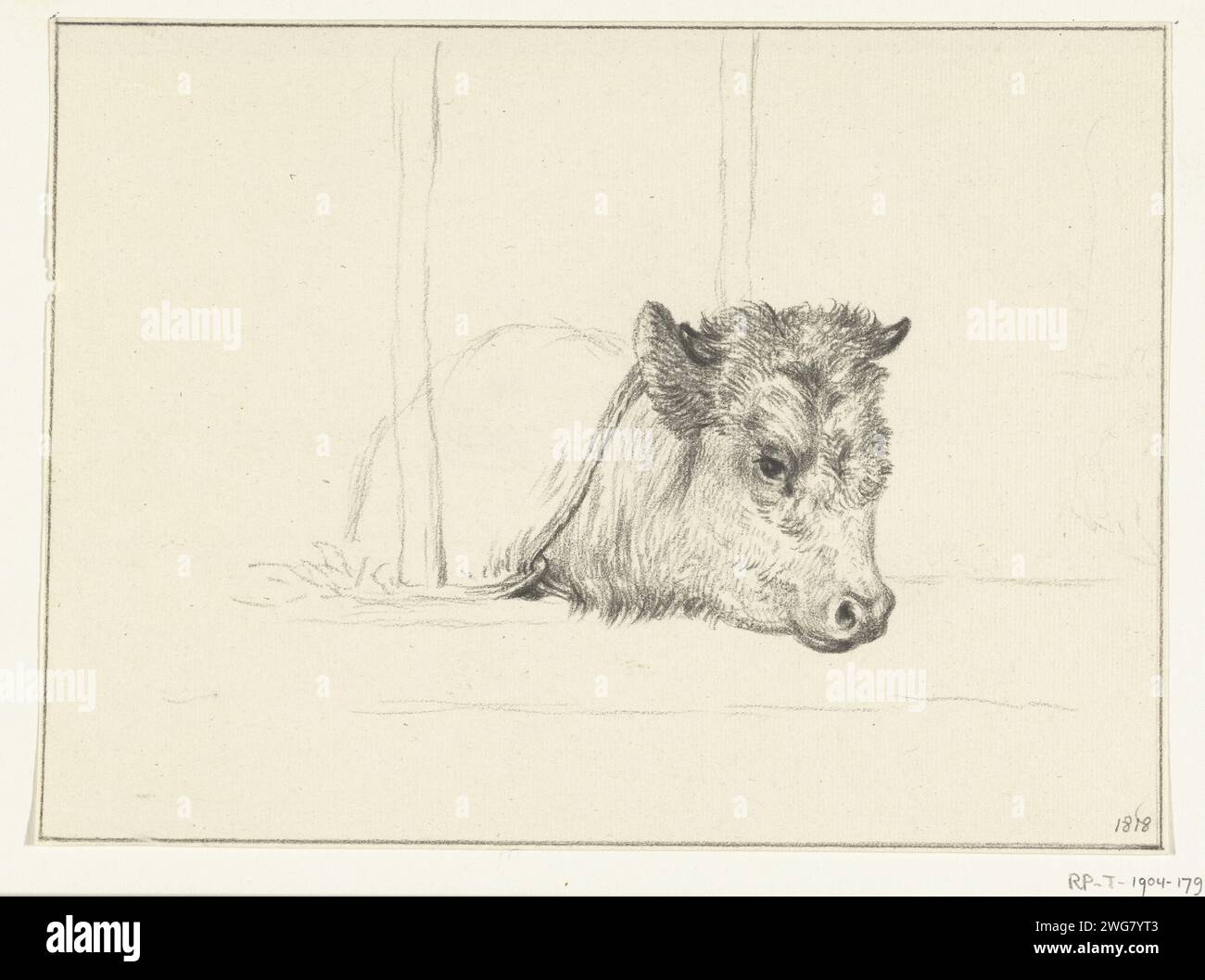 Head of a cow, lying in a stable, to the right, Jean Bernard, 1818 ...