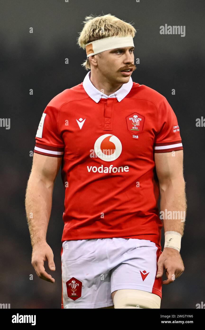 Aaron Wainwright of Wales during the 2024 Guinness 6 Nations match ...